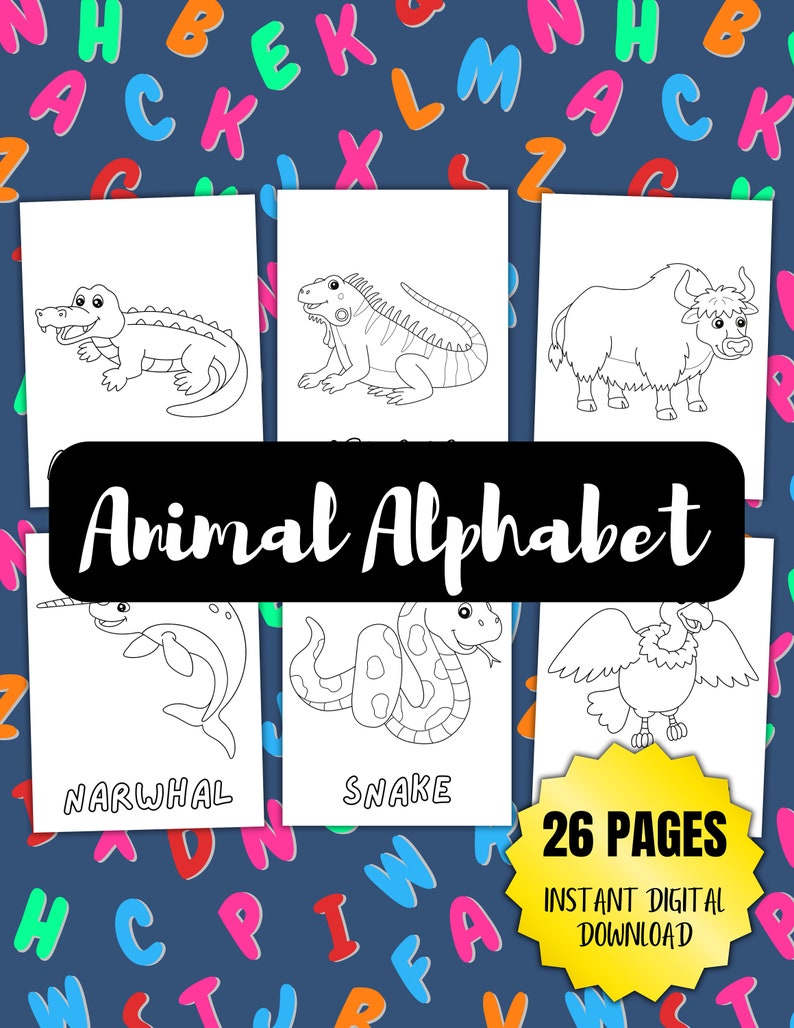 26 Animal Alphabet Coloring Pages Kids Coloring Book - Etsy