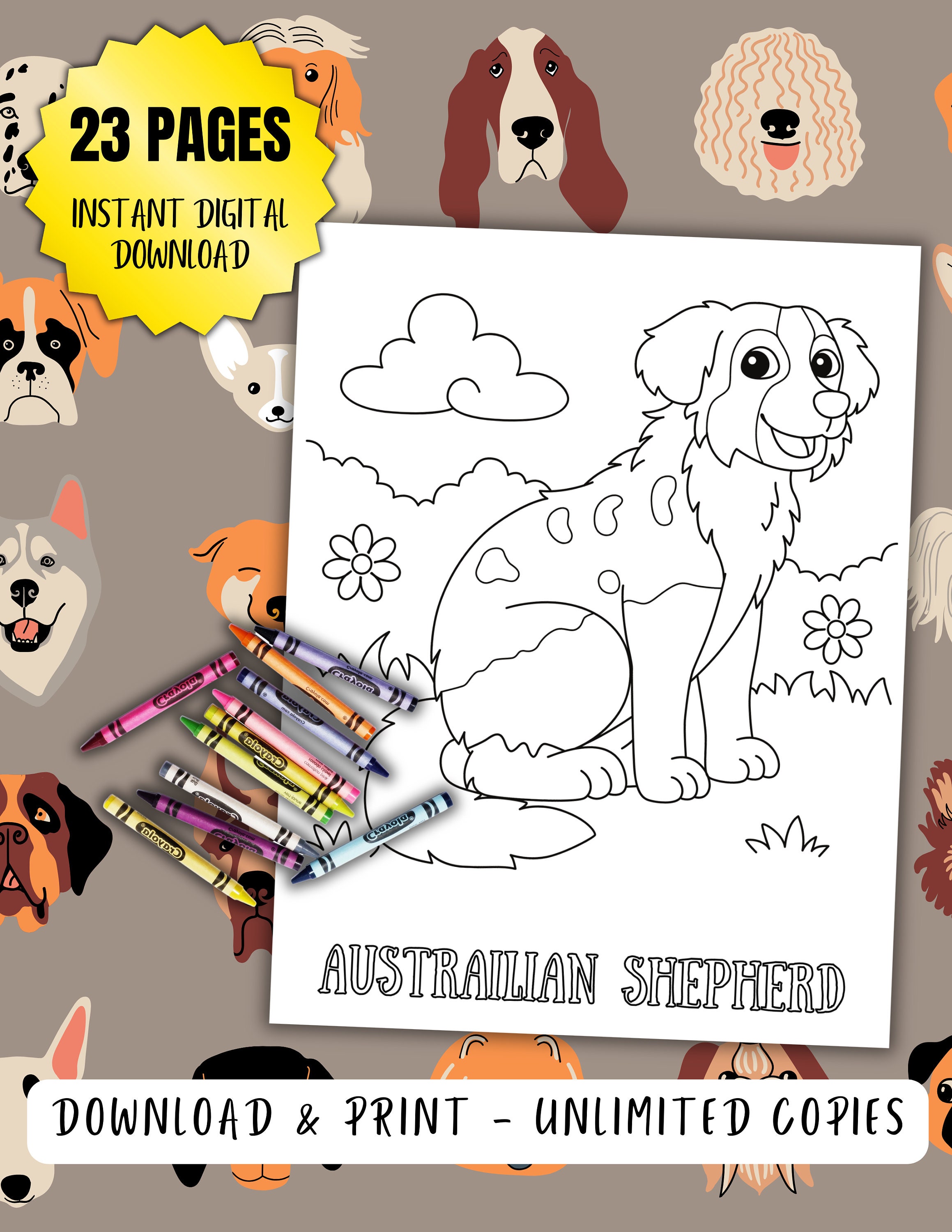 23 Dog Breed Coloring Pages - Coloring Book, Instant Digital Download ...