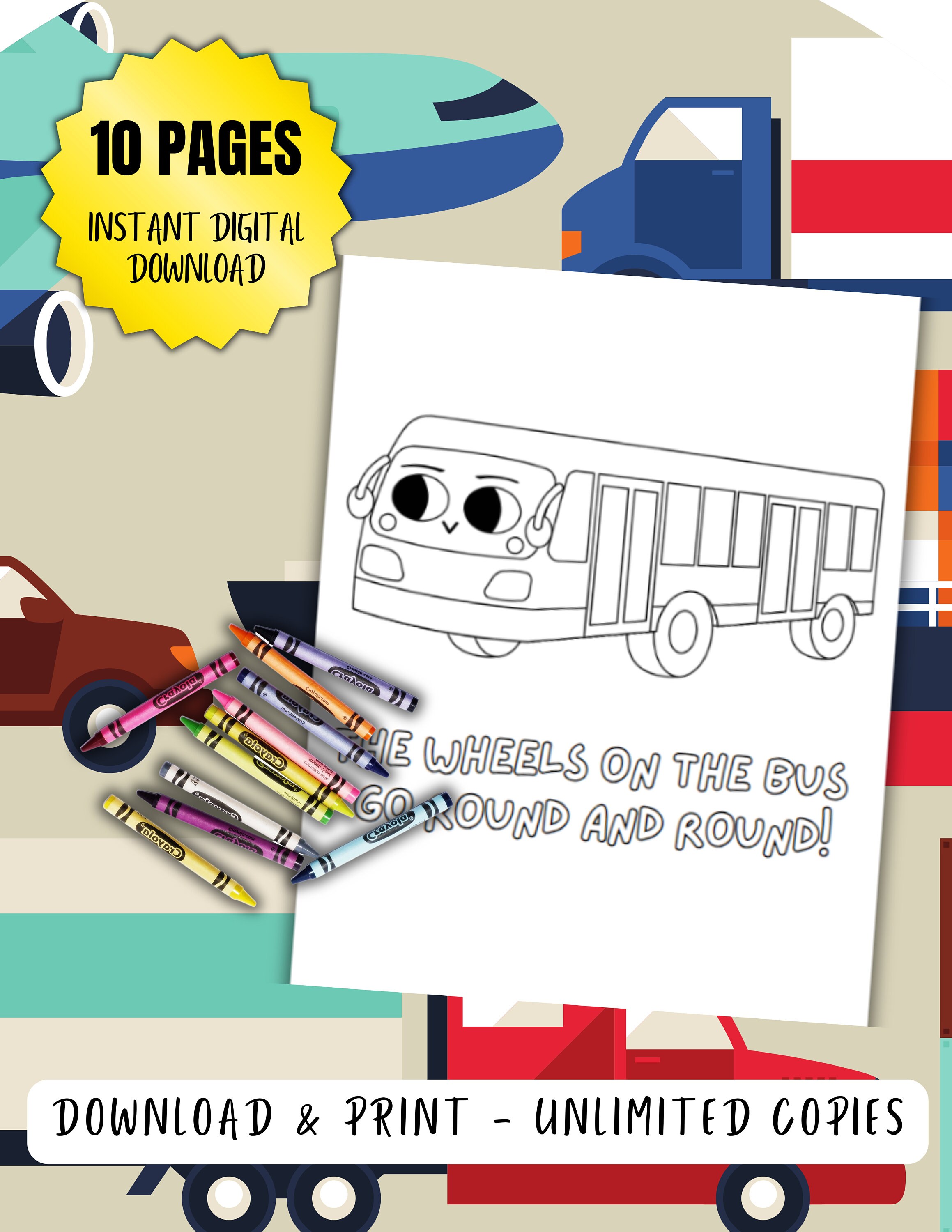Transportation Coloring Pages | Vehicle Printable Activity (instant ...