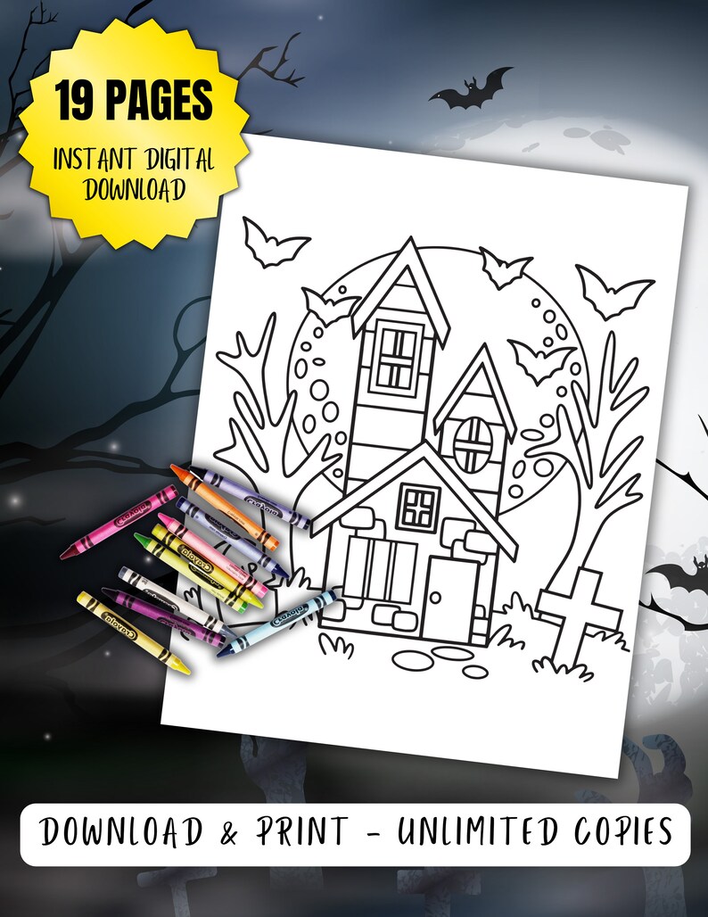 10 Halloween (intermediate) Coloring Pages - Kids Coloring Book ...