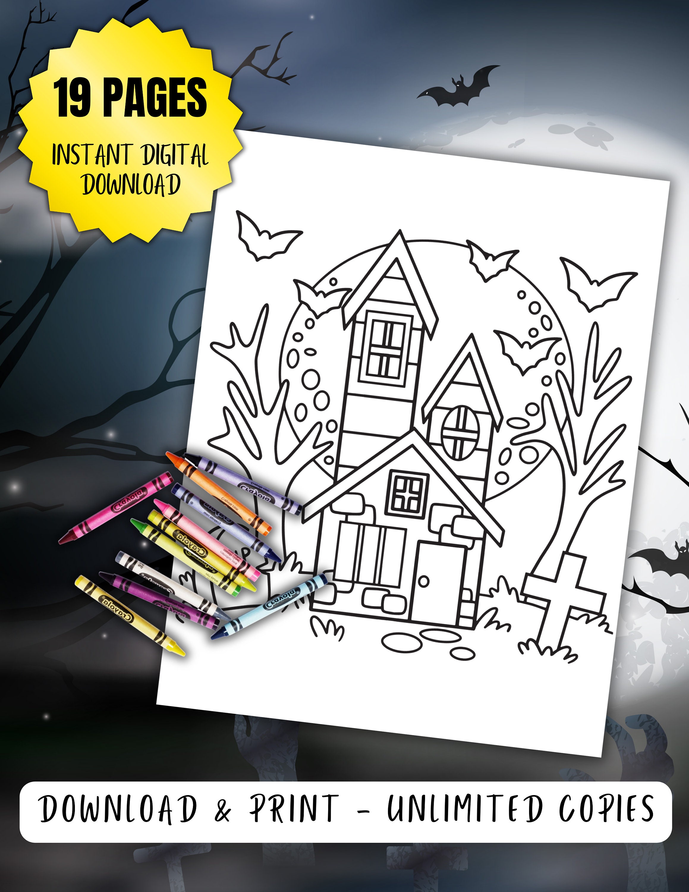 10 Halloween (intermediate) Coloring Pages - Kids Coloring Book ...
