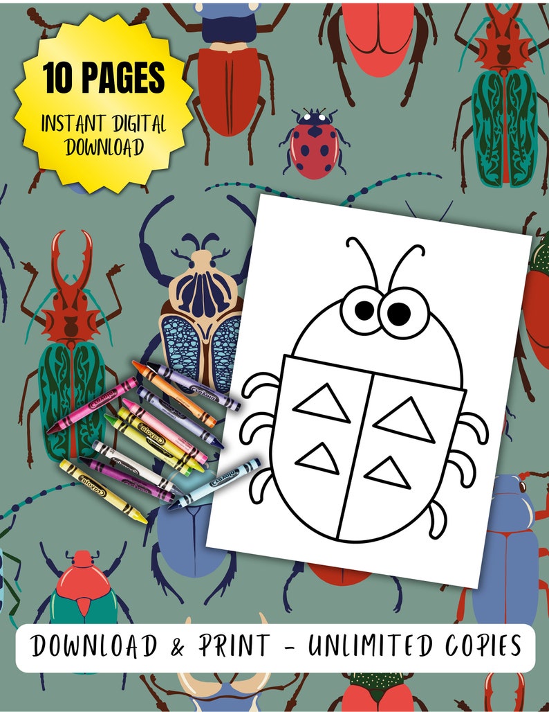 10 Bug Coloring Pages - Kids Coloring Book, Instant Digital Download - Etsy