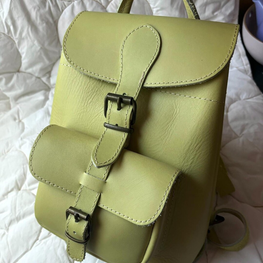 Handmade Pea Green Mini Leather Backpack - Etsy