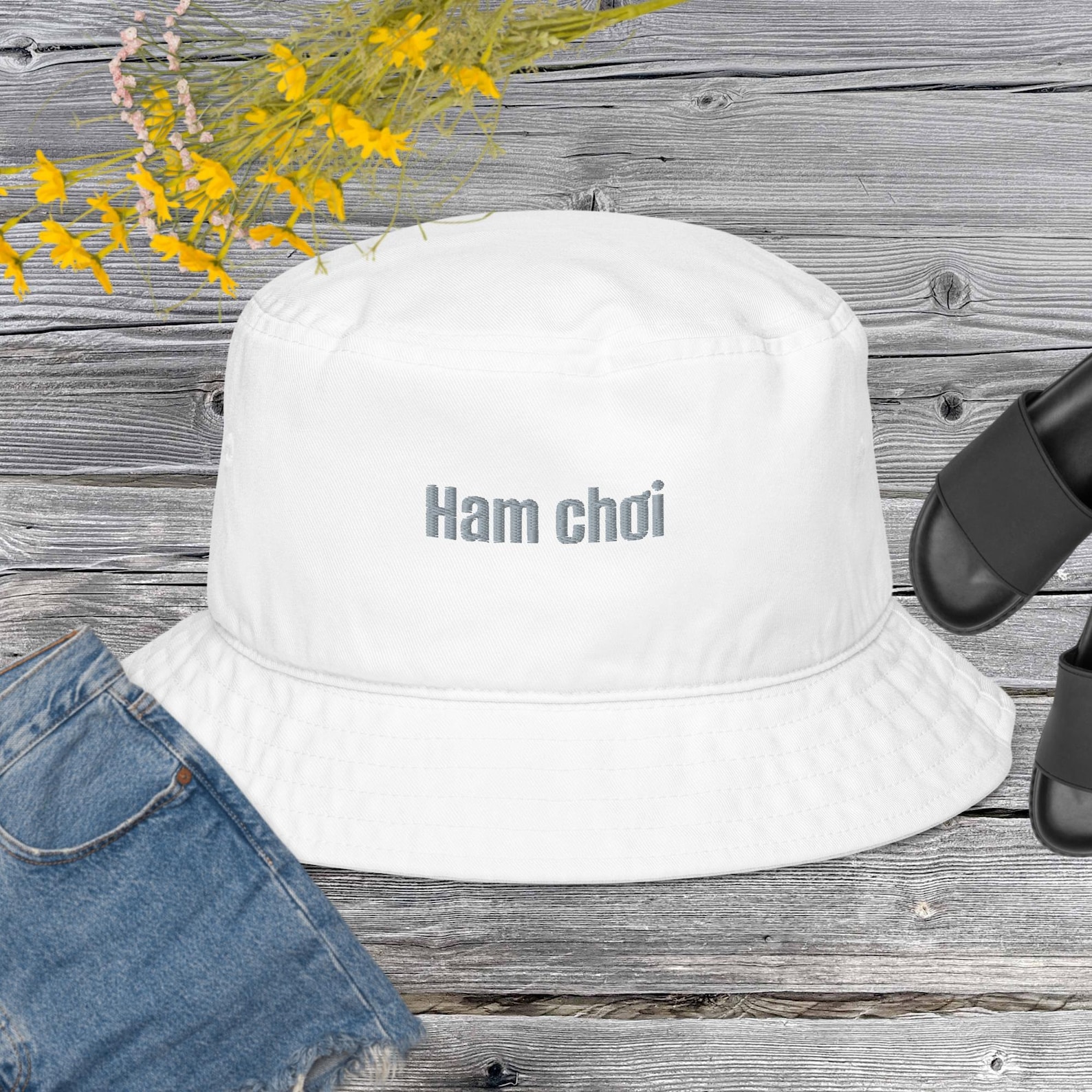 Organic Bucket Hat - Gray Font Vietnamese Ham Choi - Etsy