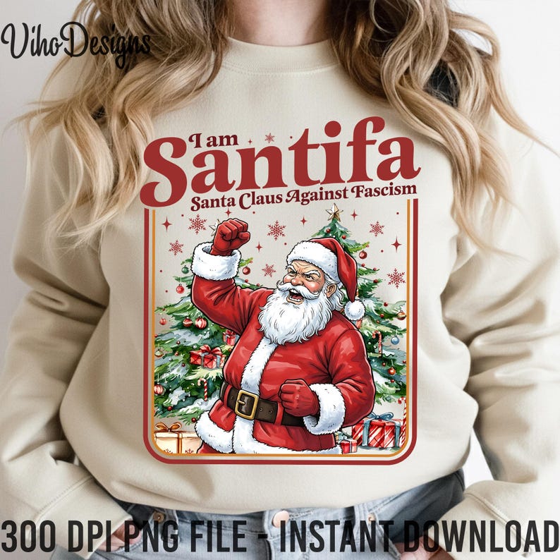 Santifa Shirt Design, Antifa Santa Christmas Png, Anti Fascism Liberal ...
