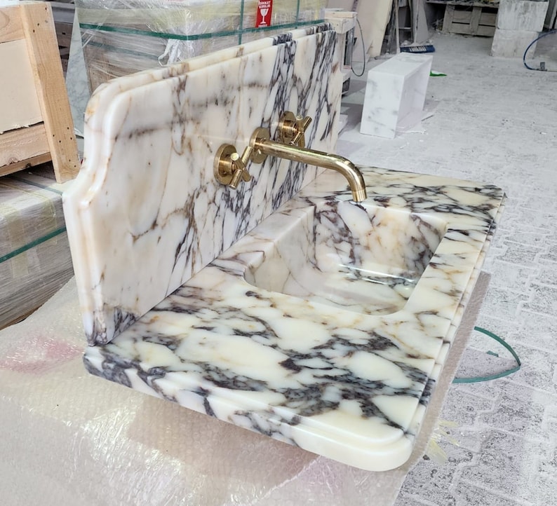 Calacatta Viola Marble Sink, Wall Mounted & Countertop Basin, Fluted ...