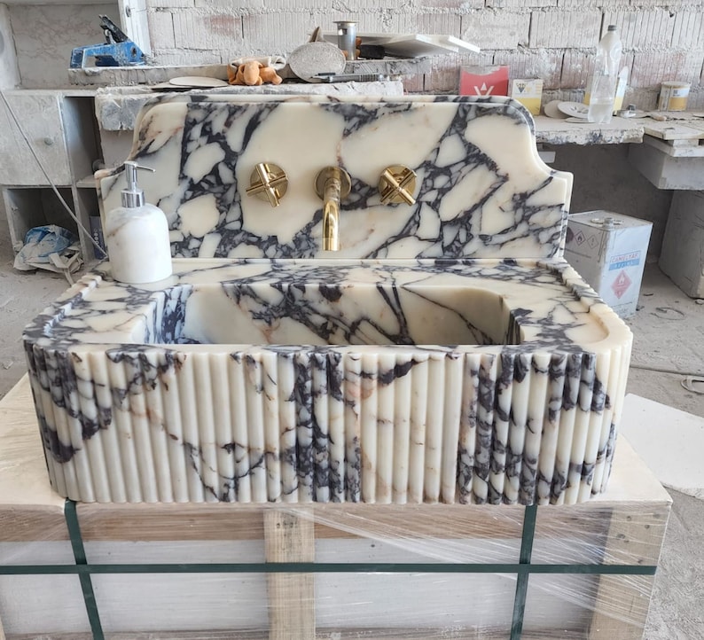 Handmade Calacatta Viola Marble Sink – Grooved Front, Wall Mount - Etsy