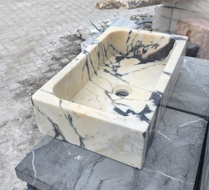 Calacatta Viola Marble Sink, Wall Mount Floating Natural Stone Vanity ...