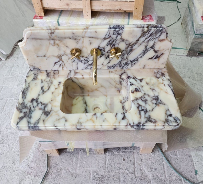 Calacatta Viola Marble Sink, Wall Mounted & Countertop Basin, Fluted ...