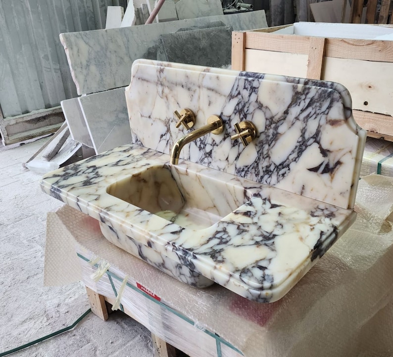 Calacatta Viola Marble Sink, Wall Mounted & Countertop Basin, Fluted ...