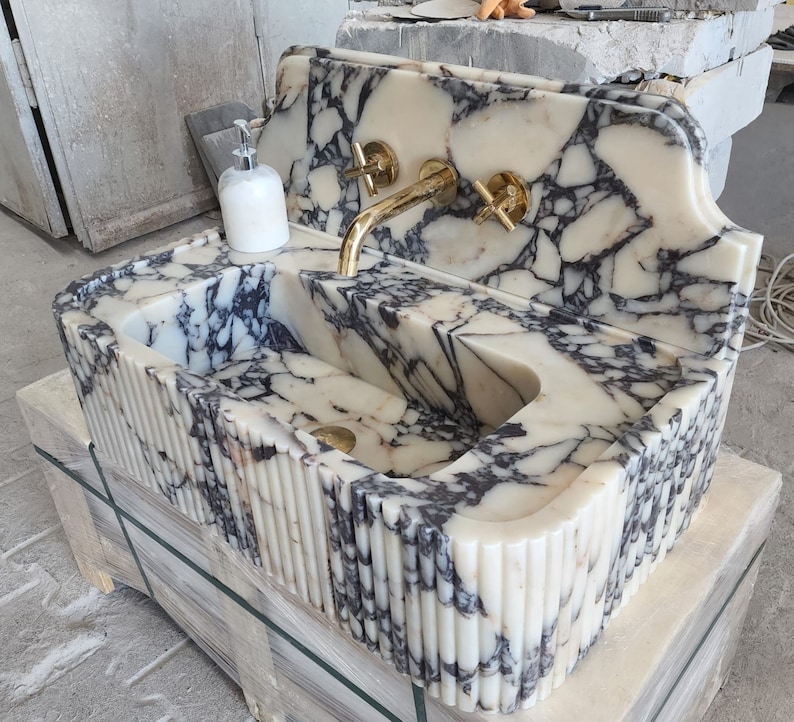 Handmade Calacatta Viola Marble Sink – Grooved Front, Wall Mount - Etsy