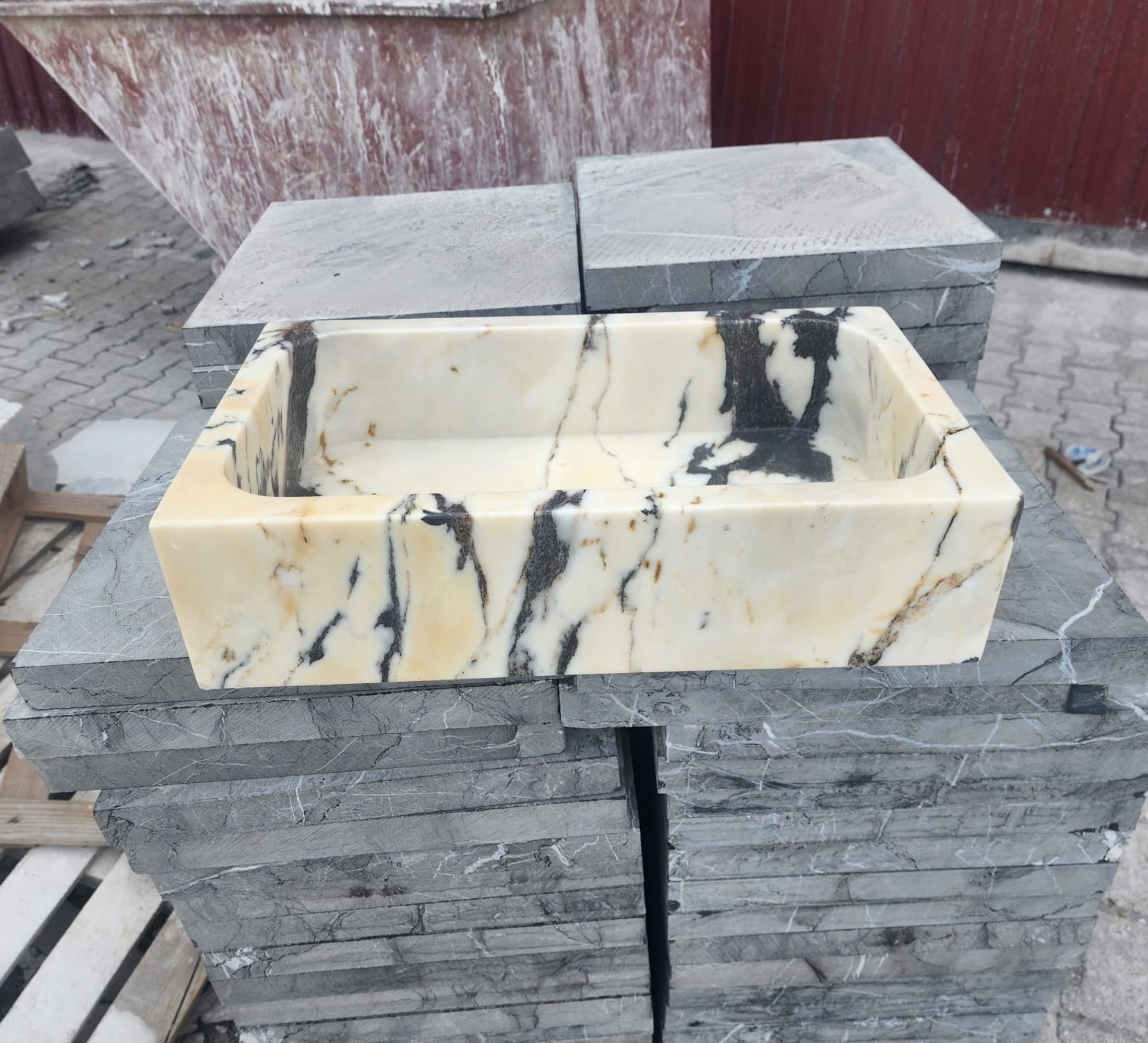 Calacatta Viola Marble Sink, Wall Mount Floating Natural Stone Vanity ...