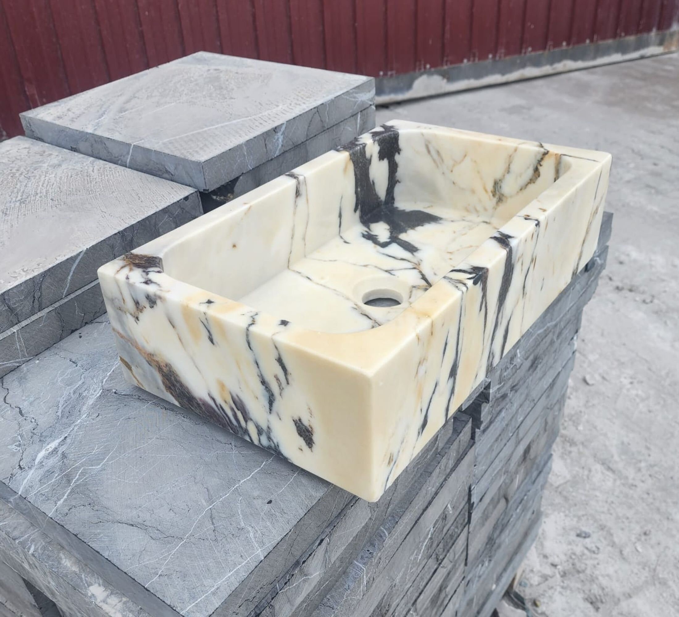 Calacatta Viola Marble Sink, Wall Mount Floating Natural Stone Vanity ...