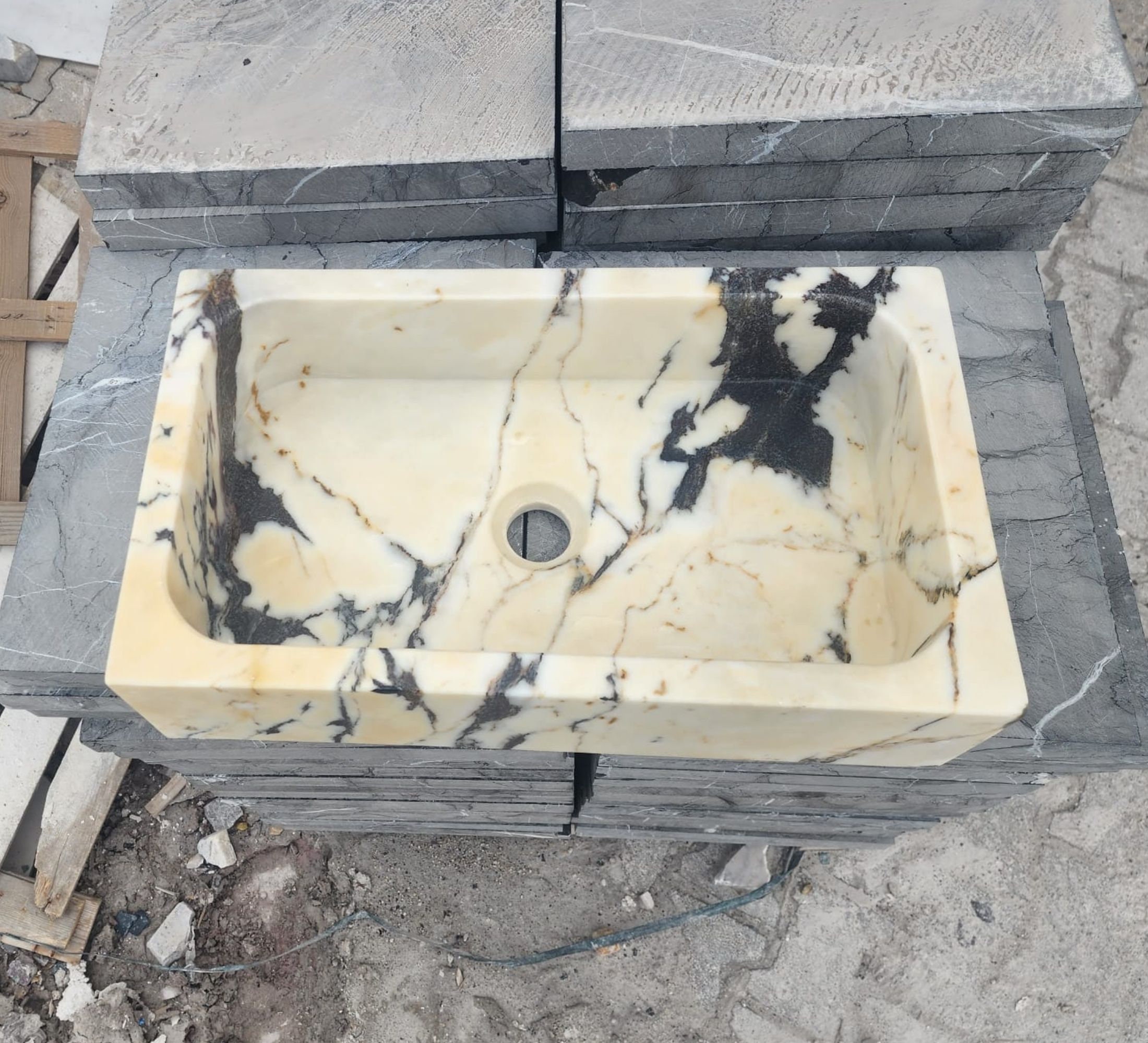 Calacatta Viola Marble Sink, Wall Mount Floating Natural Stone Vanity ...