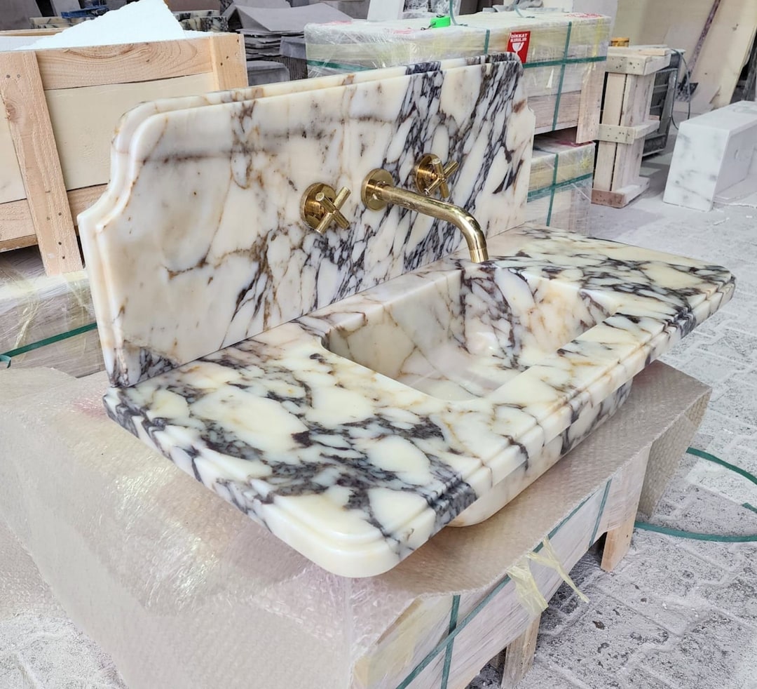 Calacatta Viola Marble Sink, Wall Mounted & Countertop Basin, Fluted ...