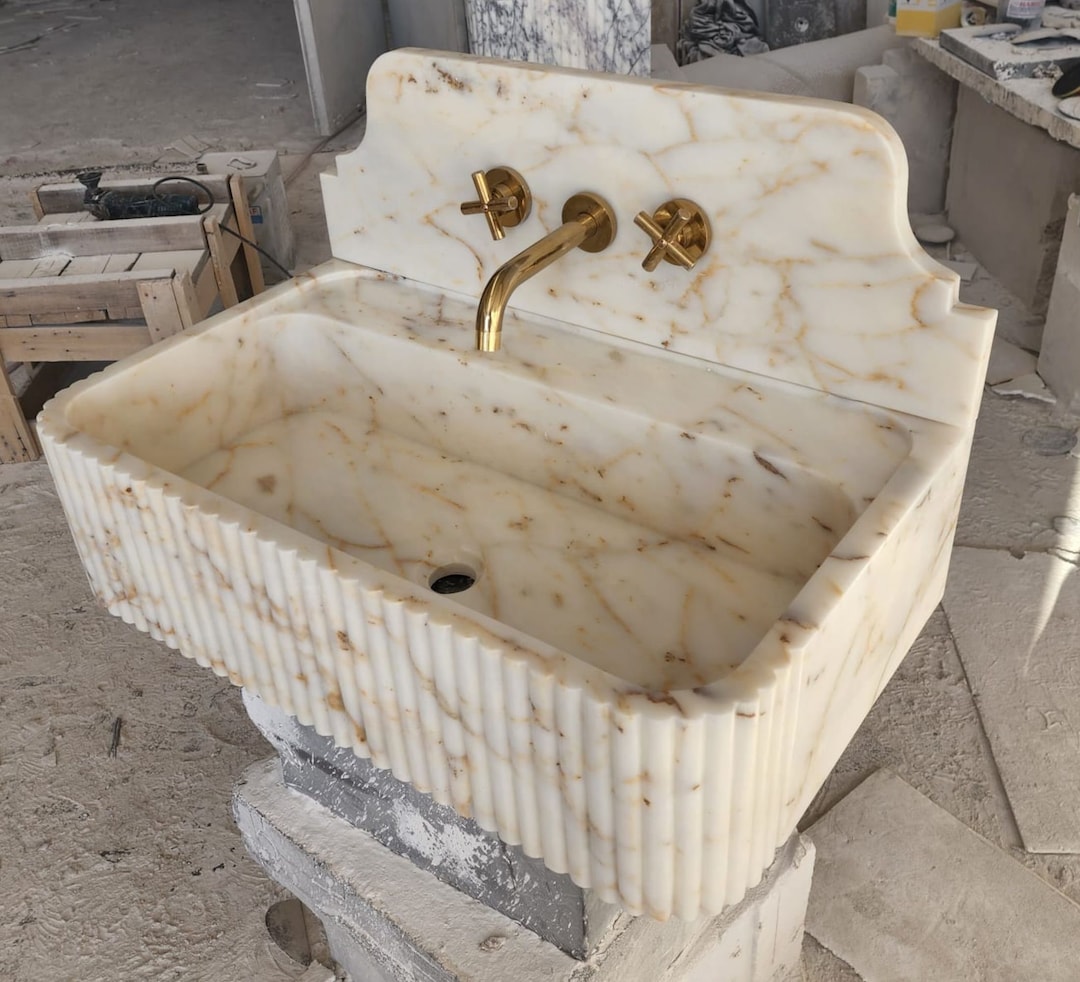 Custom-sized Calacatta Gold Marble Sink. Dimensions: 18x24x8 Inches. - Etsy