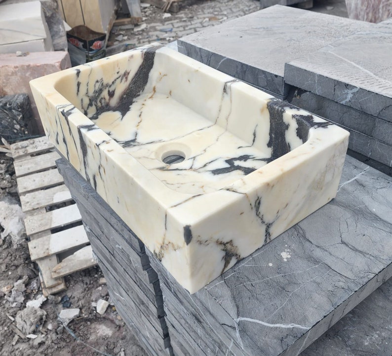Calacatta Viola Marble Sink, Wall Mount Floating Natural Stone Vanity ...