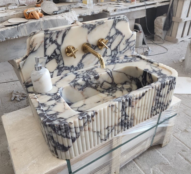 Handmade Calacatta Viola Marble Sink – Grooved Front, Wall Mount - Etsy