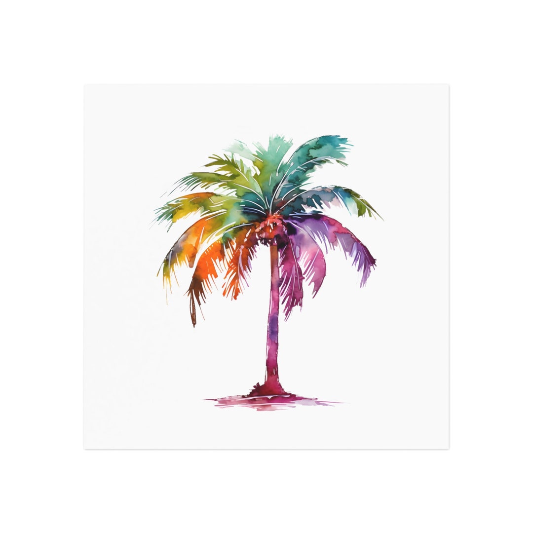 Water Color Palm Tree Magnet, Square Tropical Magnet, Vibrant Island ...