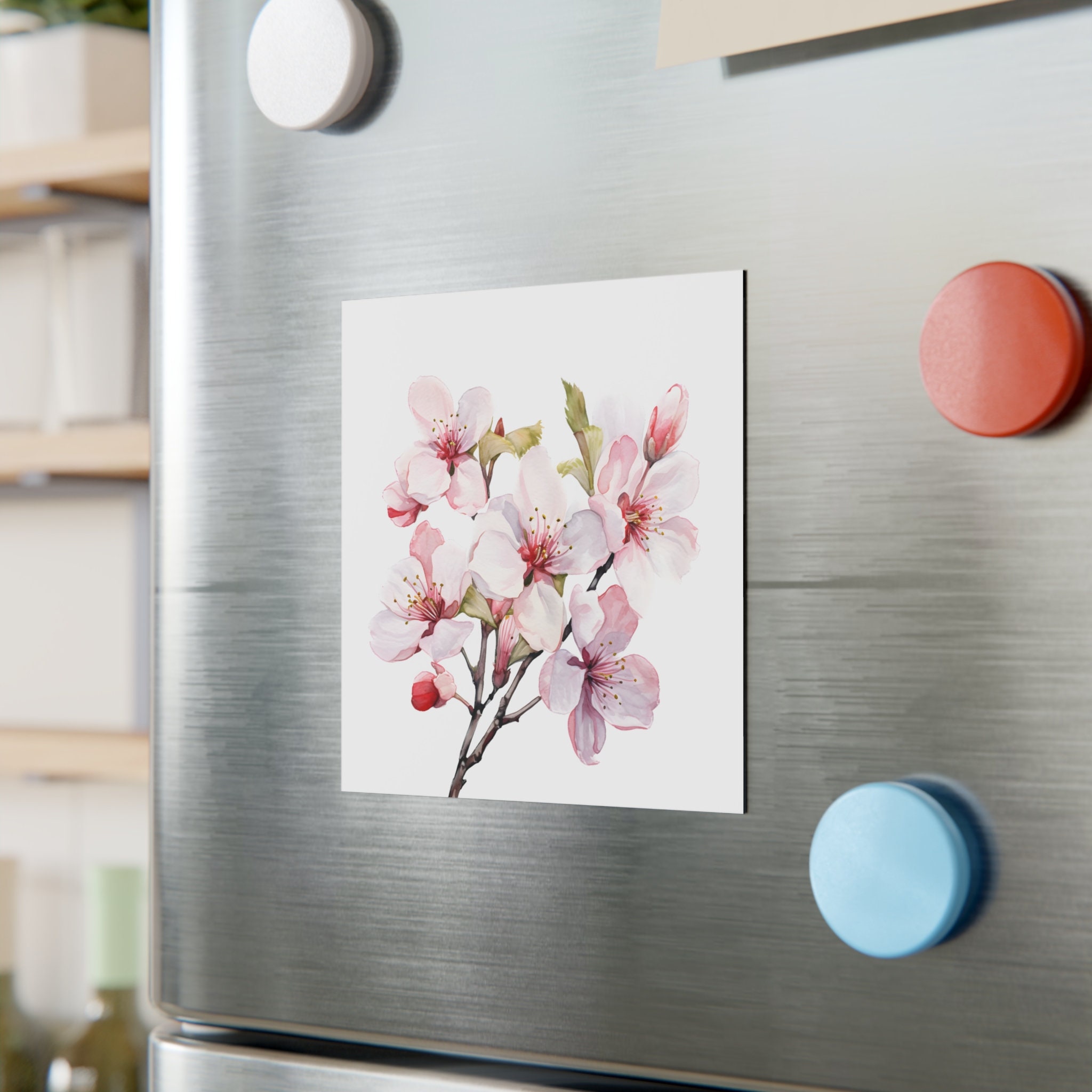 Cherry Blossom Magnet, Square Flower Magnet, Artistic Fridge Magnet ...