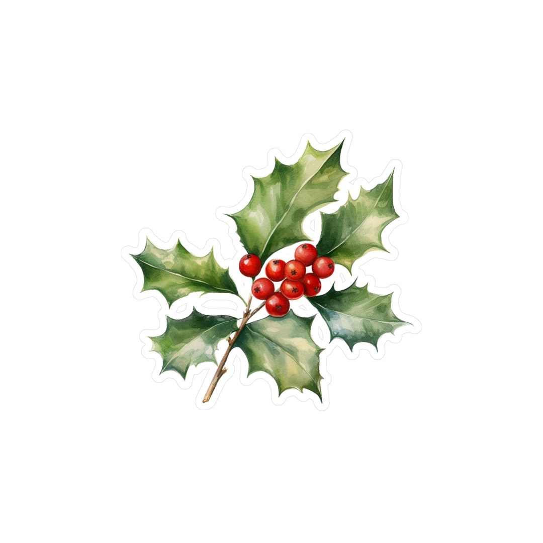 Holly Vinyl Decal, December Birth Month Flower Sticker, Winter Floral ...