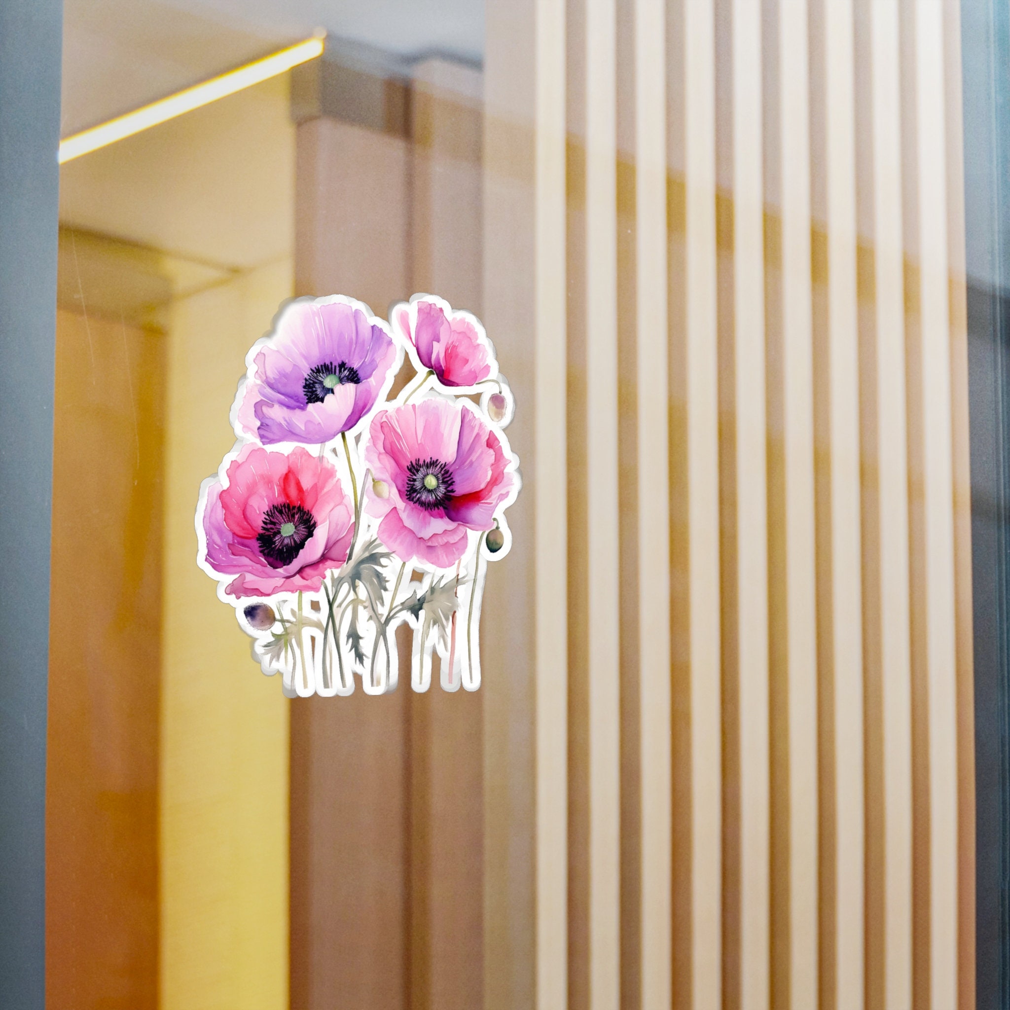 Pink Poppy Vinyl Decal, August Birth Month Flower Sticker, Floral ...