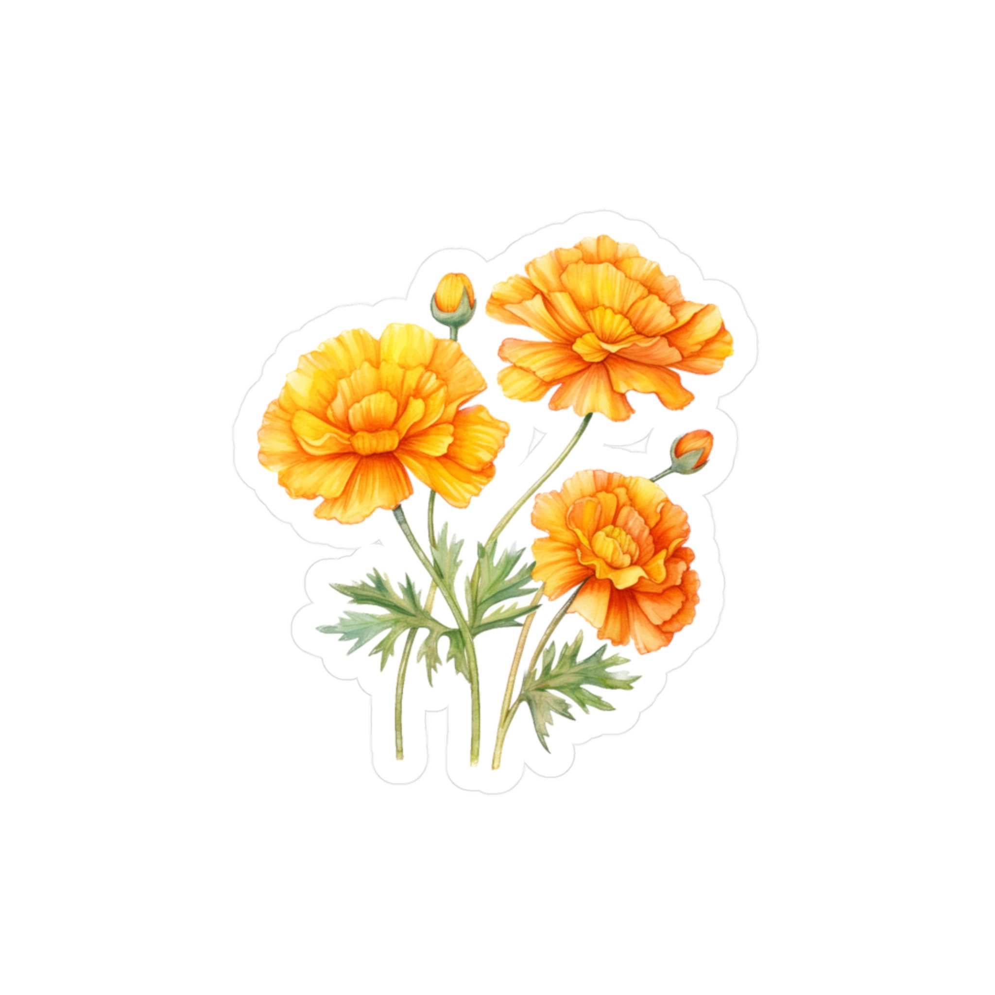 Marigold Vinyl Decal, October Birth Month Flower Sticker, Floral ...