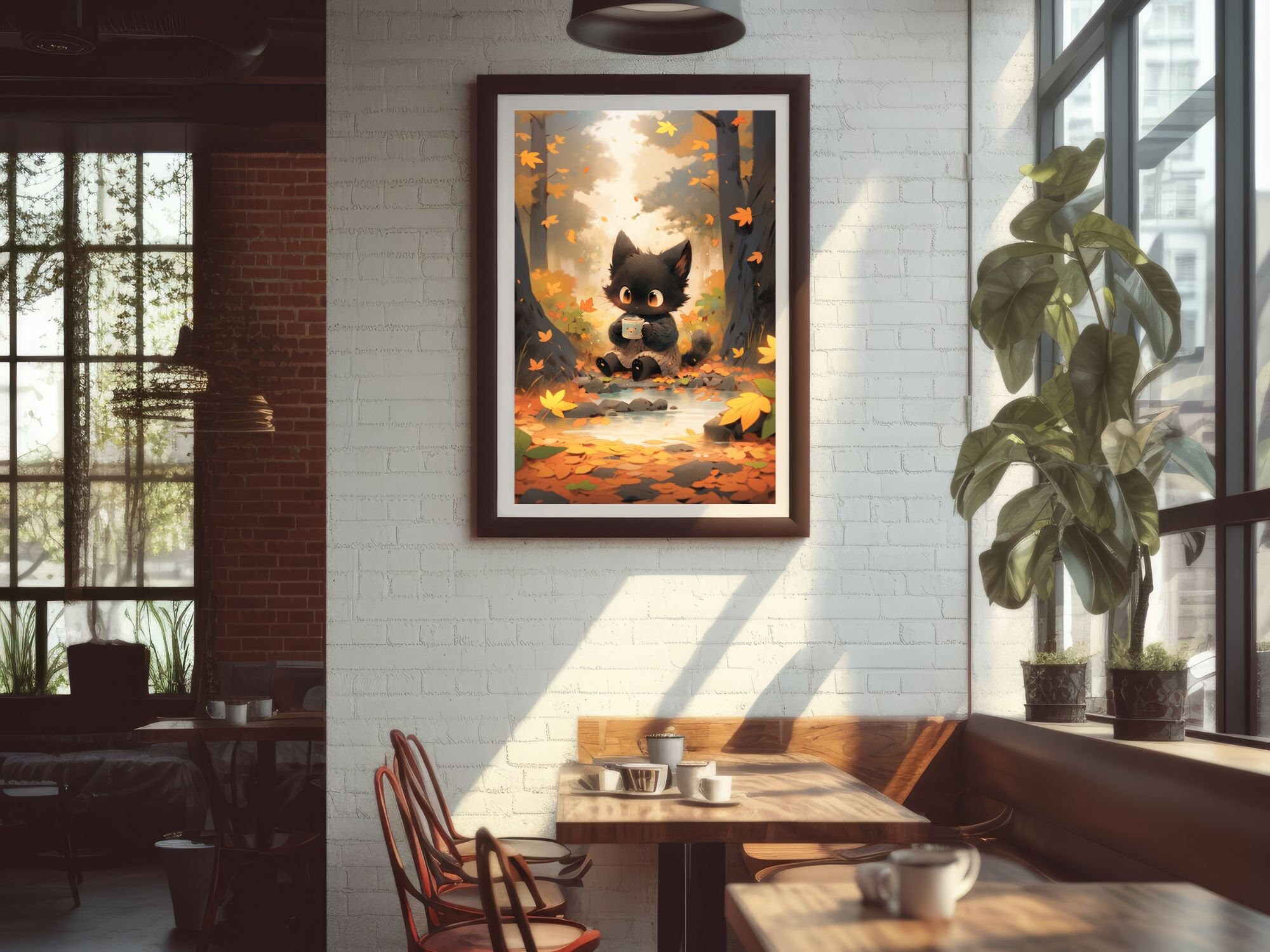 Black Cat Fall Floral Decor AC Fall Wall Art Kawaii Room - Etsy