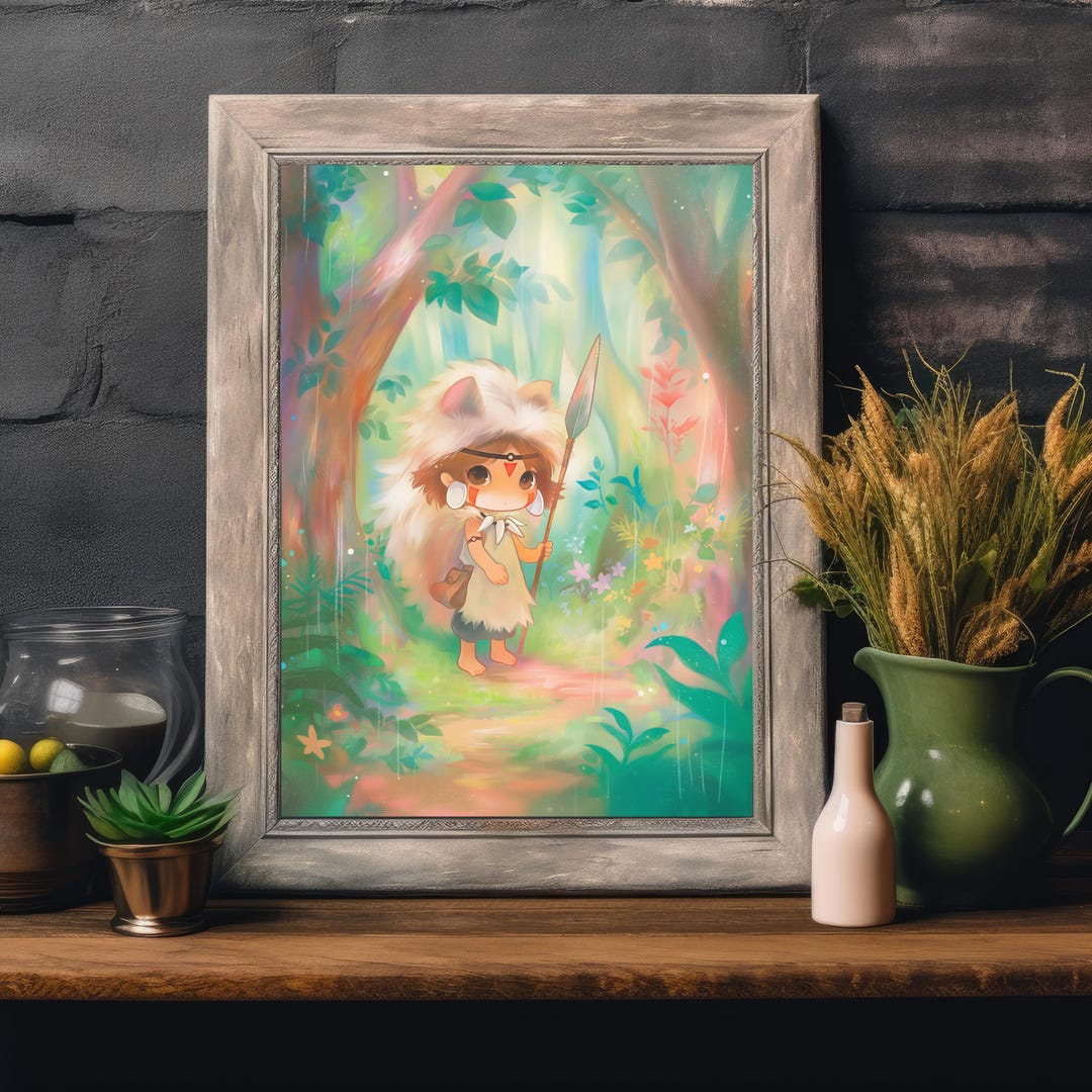 Princess Mononoke Chibi Poster – Studio Ghibli Wall Art, Kawaii Anime ...