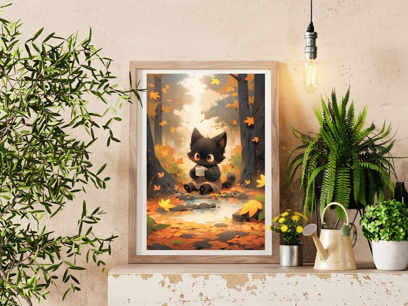 Black Cat Fall Floral Decor AC Fall Wall Art Kawaii Room - Etsy