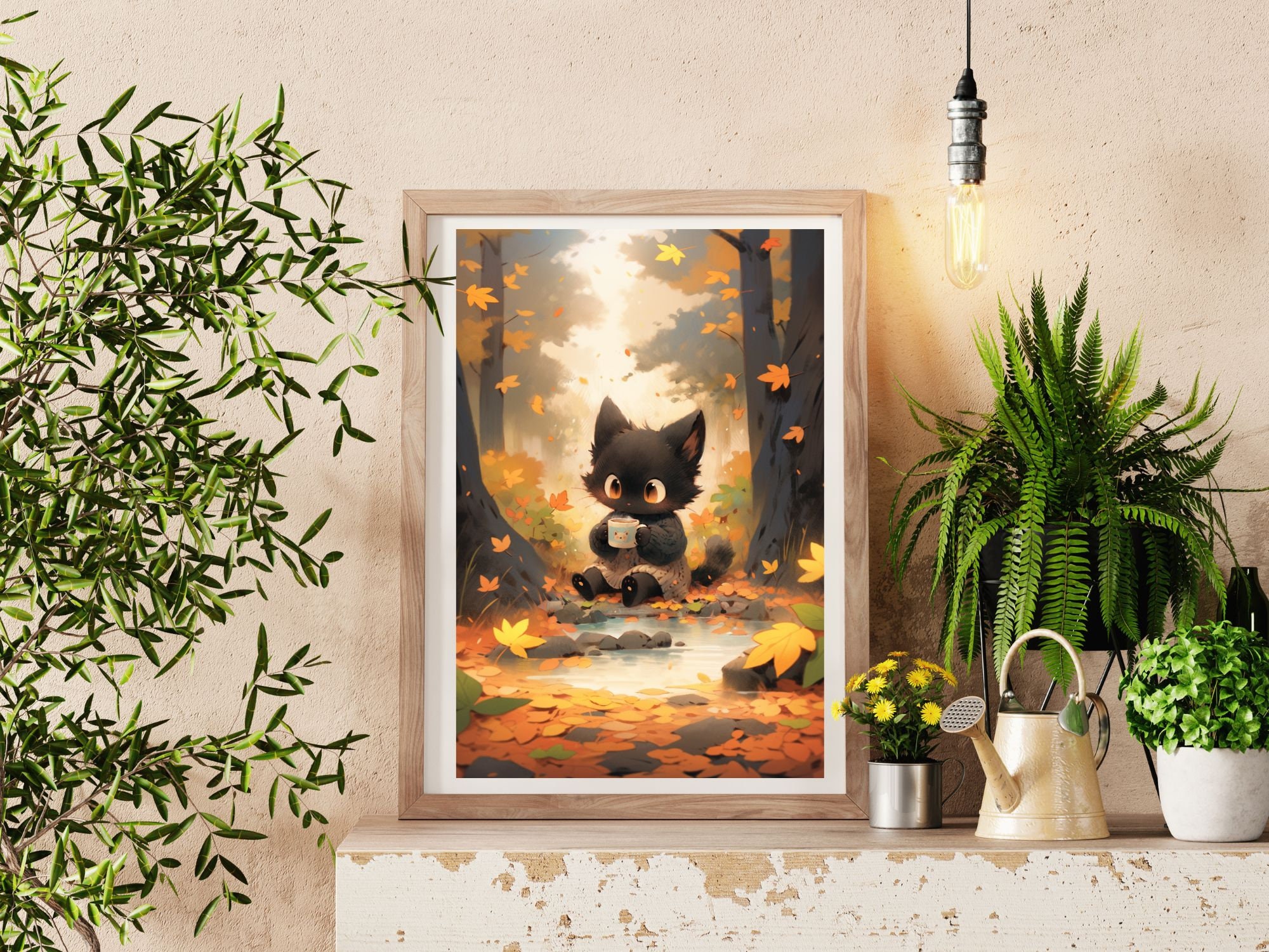 Black Cat Fall Floral Decor AC Fall Wall Art Kawaii Room - Etsy