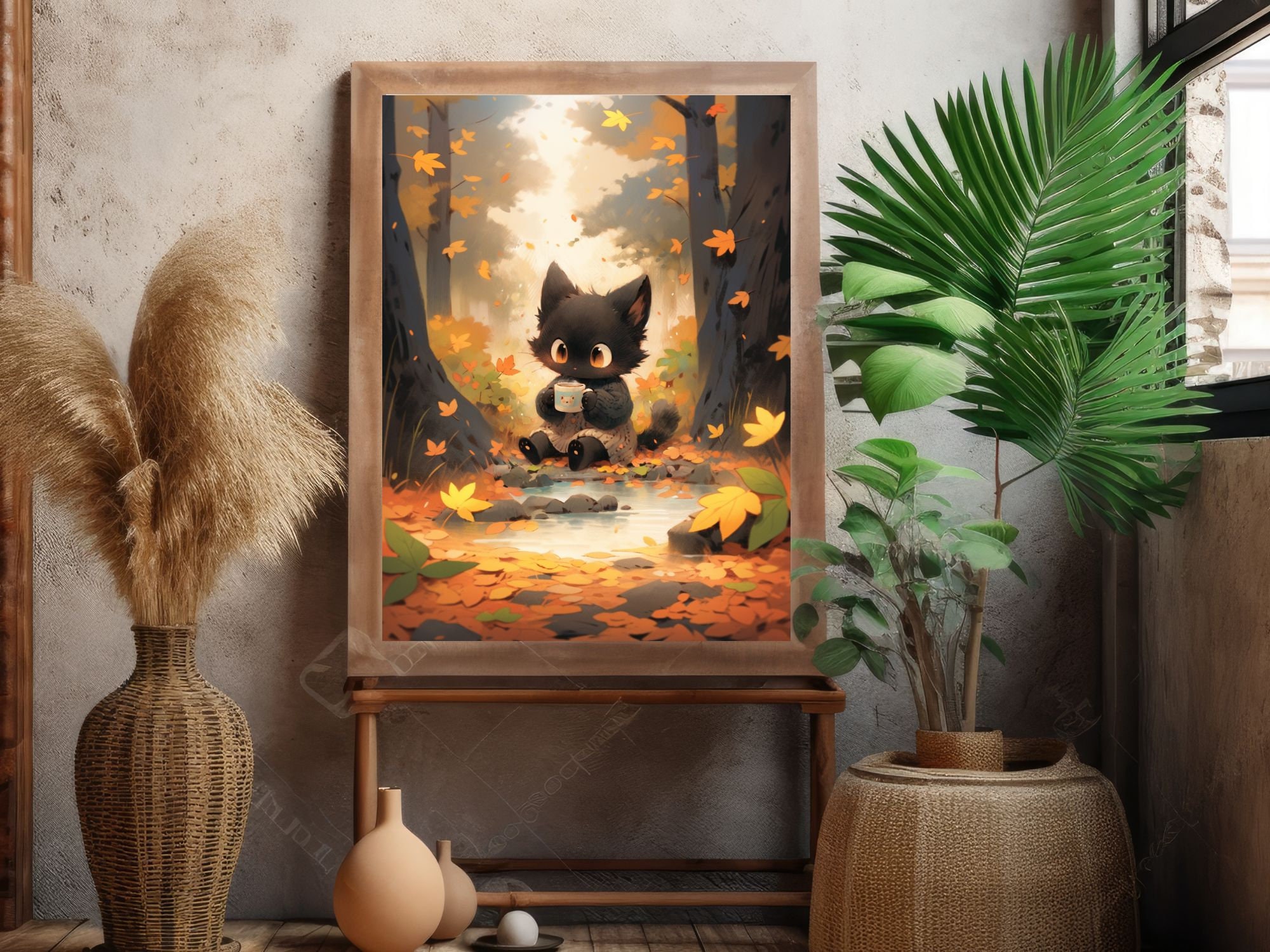 Black Cat Fall Floral Decor AC Fall Wall Art Kawaii Room - Etsy