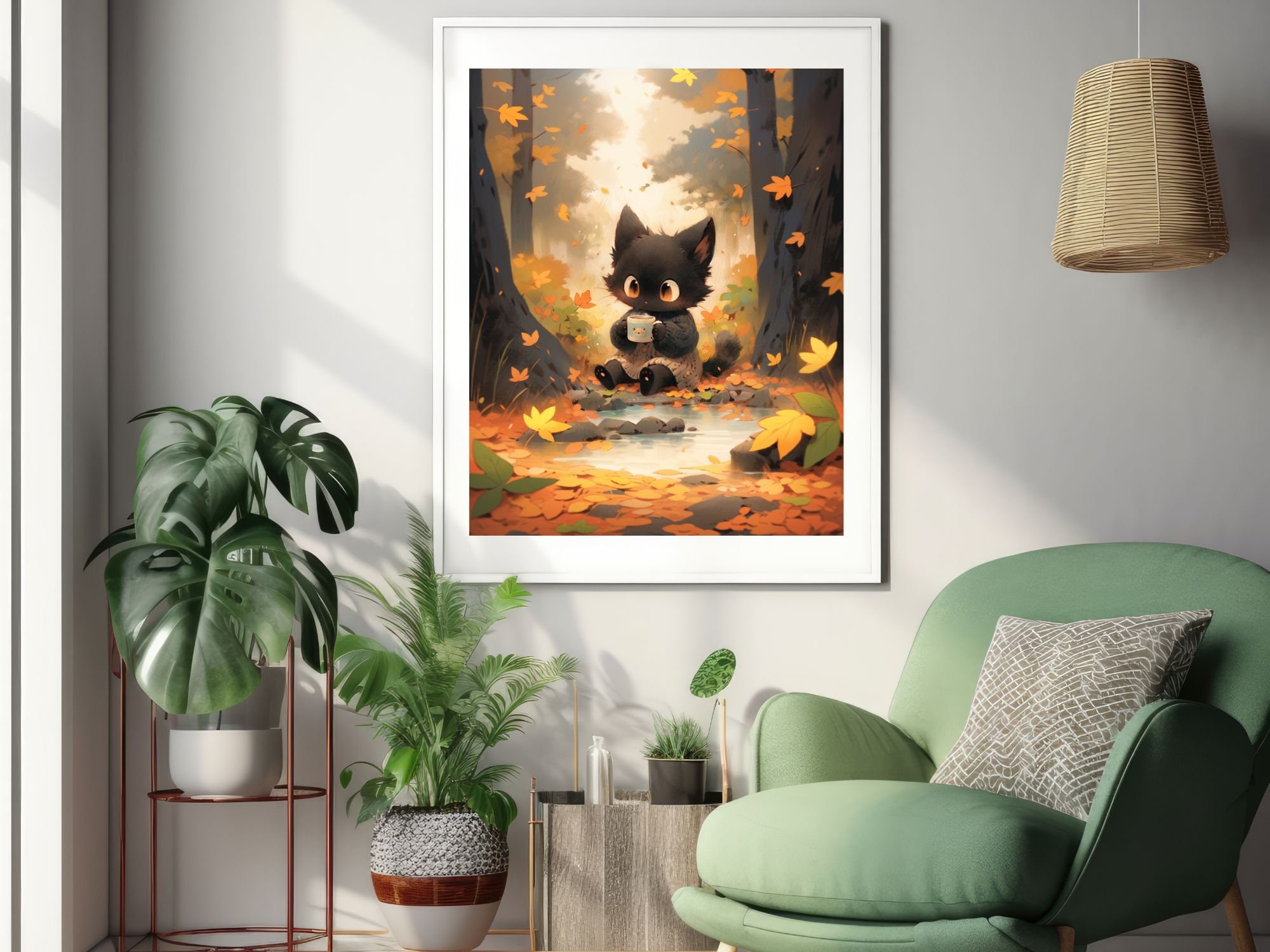 Black Cat Fall Floral Decor AC Fall Wall Art Kawaii Room - Etsy