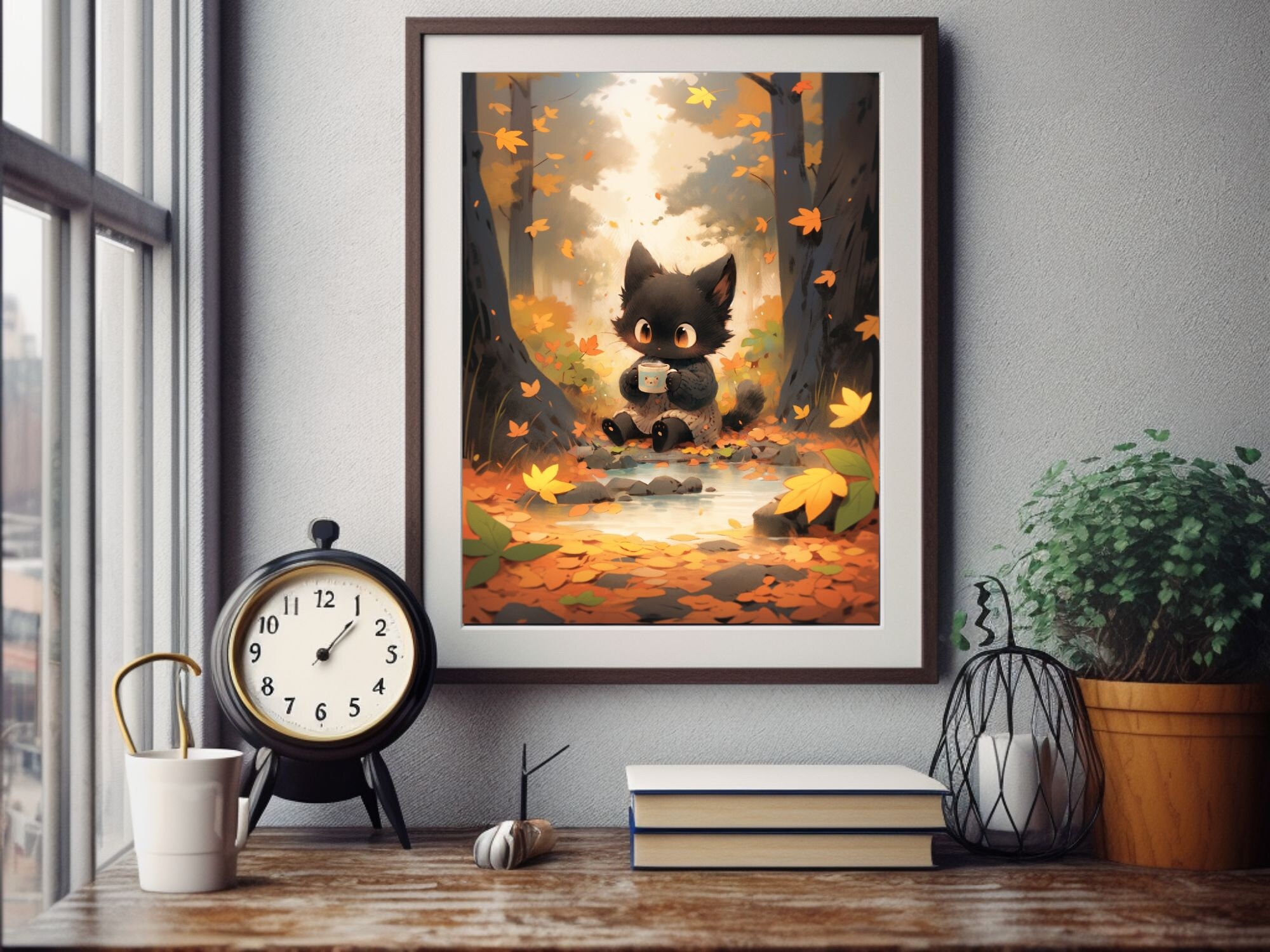 Black Cat Fall Floral Decor AC Fall Wall Art Kawaii Room - Etsy