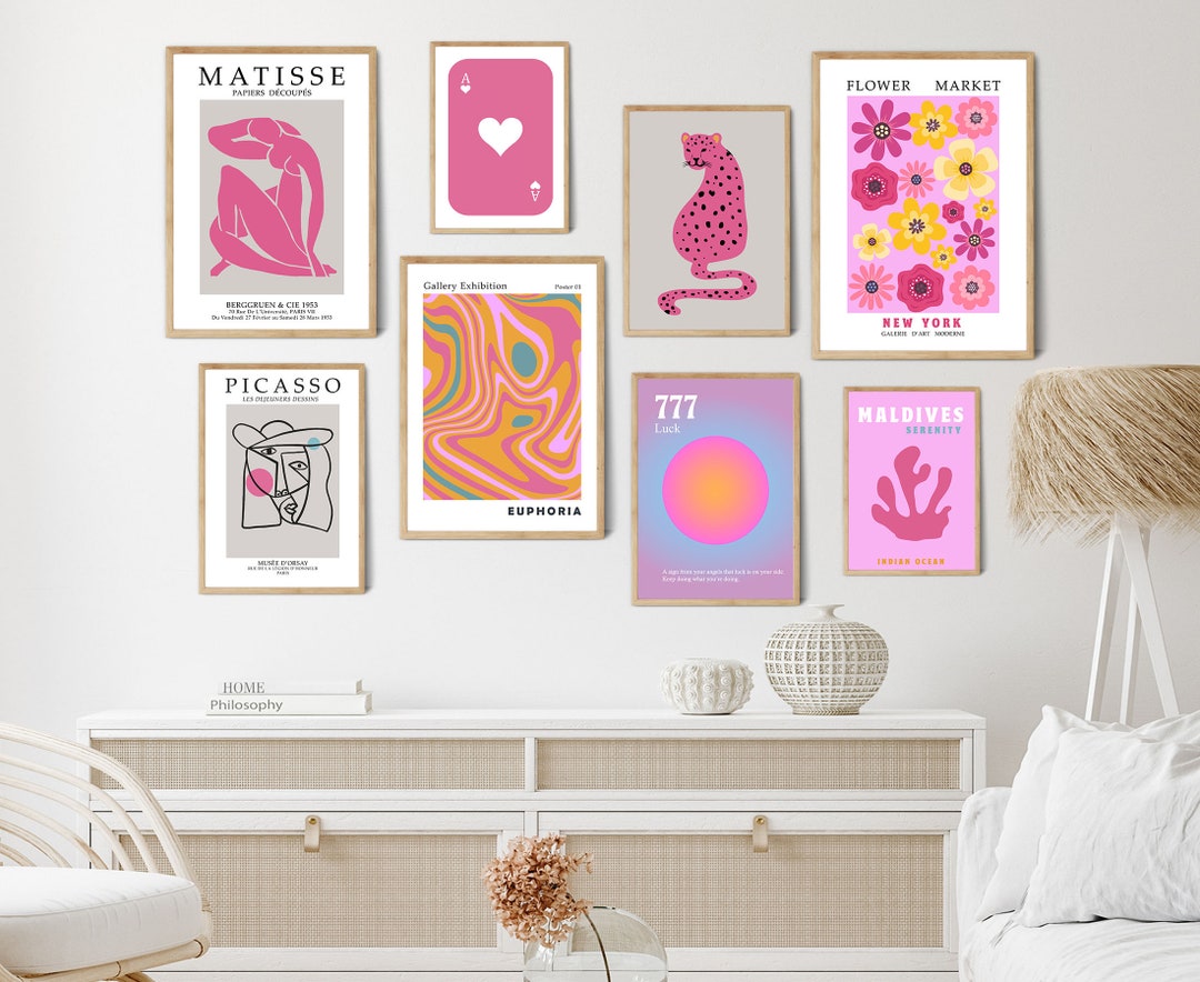 Preppy Gallery Wall Set, Trendy Wall Art, Preppy Pink Posters, DIGITAL ...