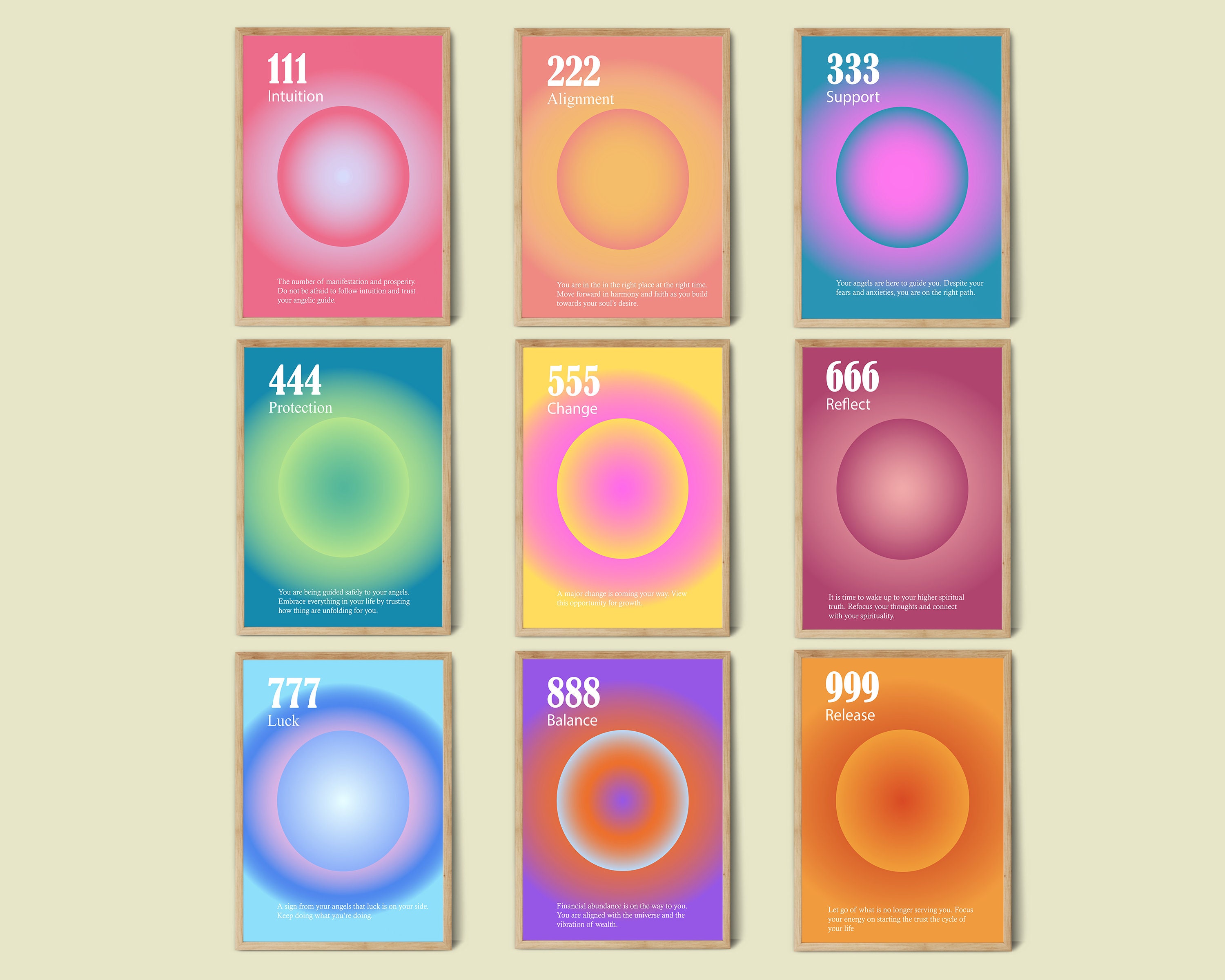 Angel Number Poster Set of 9 Aura Poster Gradient Aura - Etsy