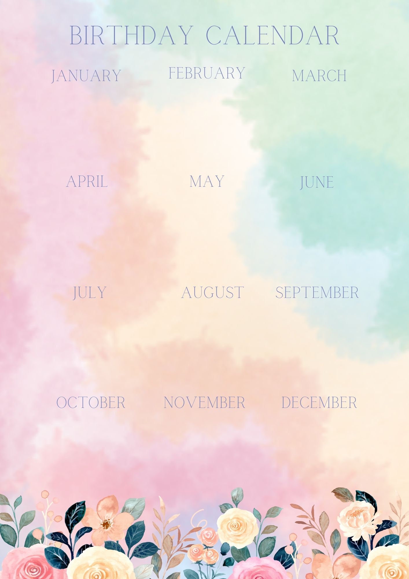 Perpetual Birthday Calendar, Watercolor Birthday Calendar, Waldorf ...