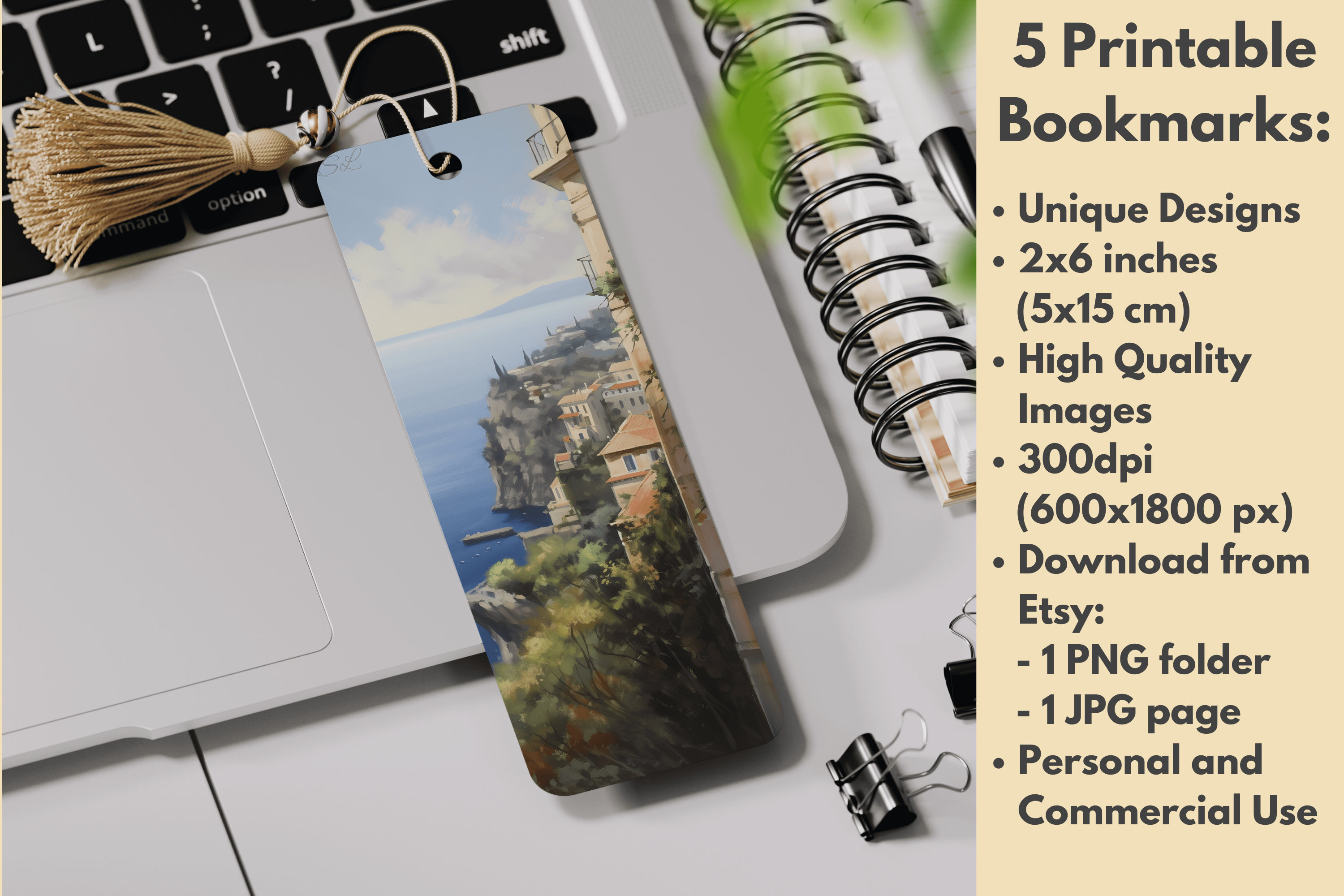 Mediterranean Coast Printable Bookmarks Vol.1, 5 JPG and PNG Bookmarks ...