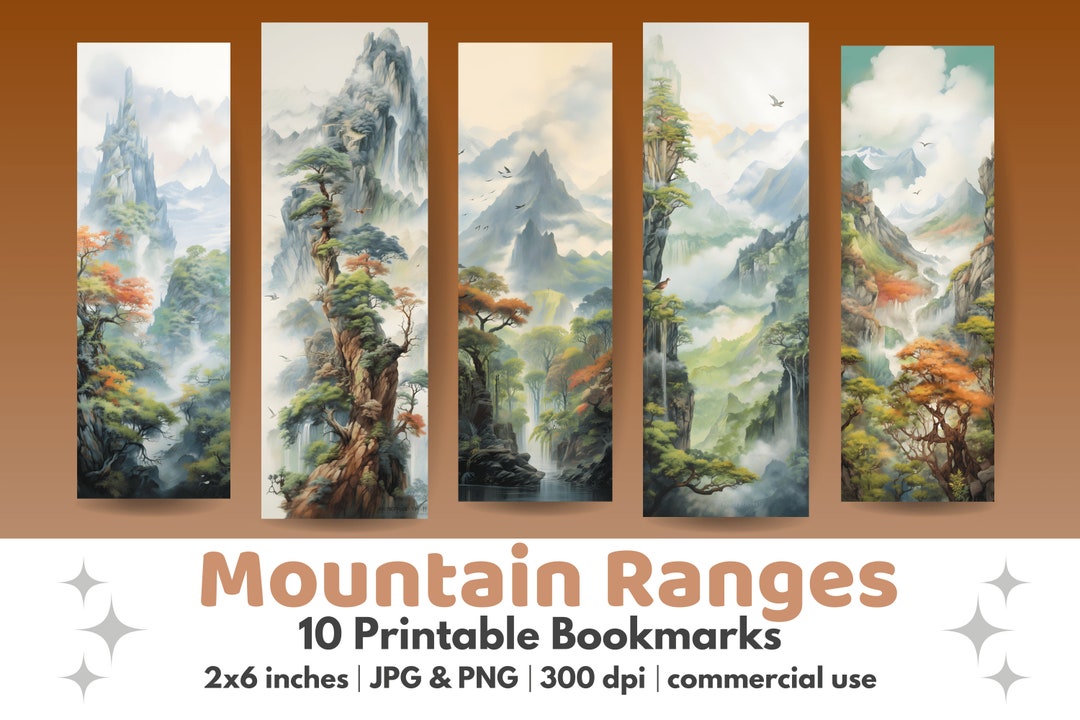 Printable Watercolor Bookmarks Mountain Ranges Vol.1, 10 Digital JPG ...