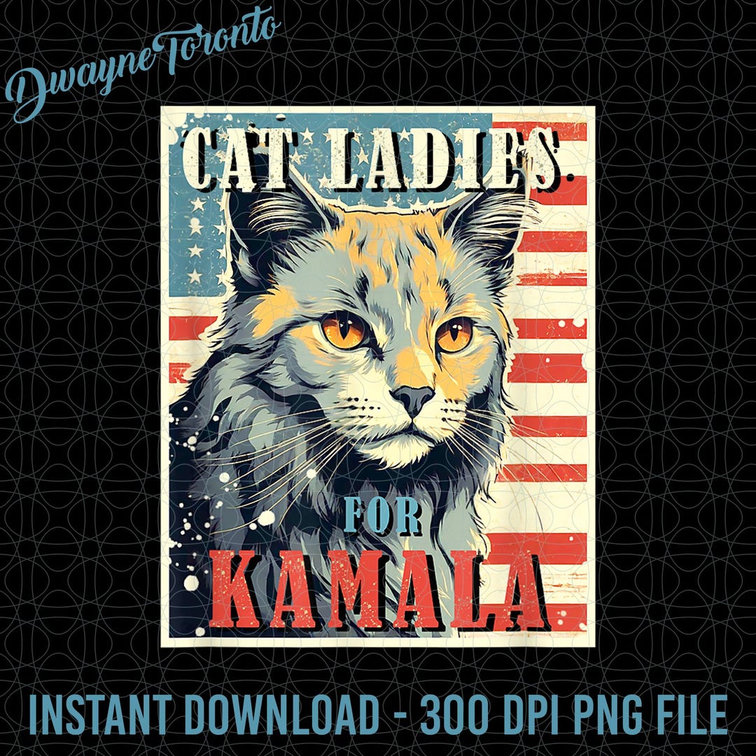 Vintage Cat Ladies for Kamala Png, US Flag Childless Cat Lady Png ...