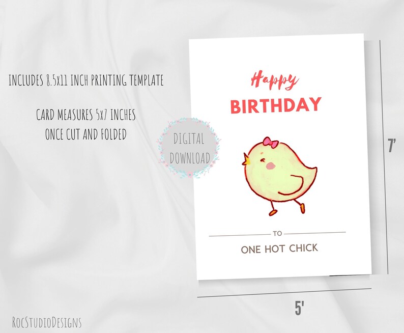 Funny Chick Birthday Card: "one Hot Chick" Printable (PDF & JPG) - Etsy
