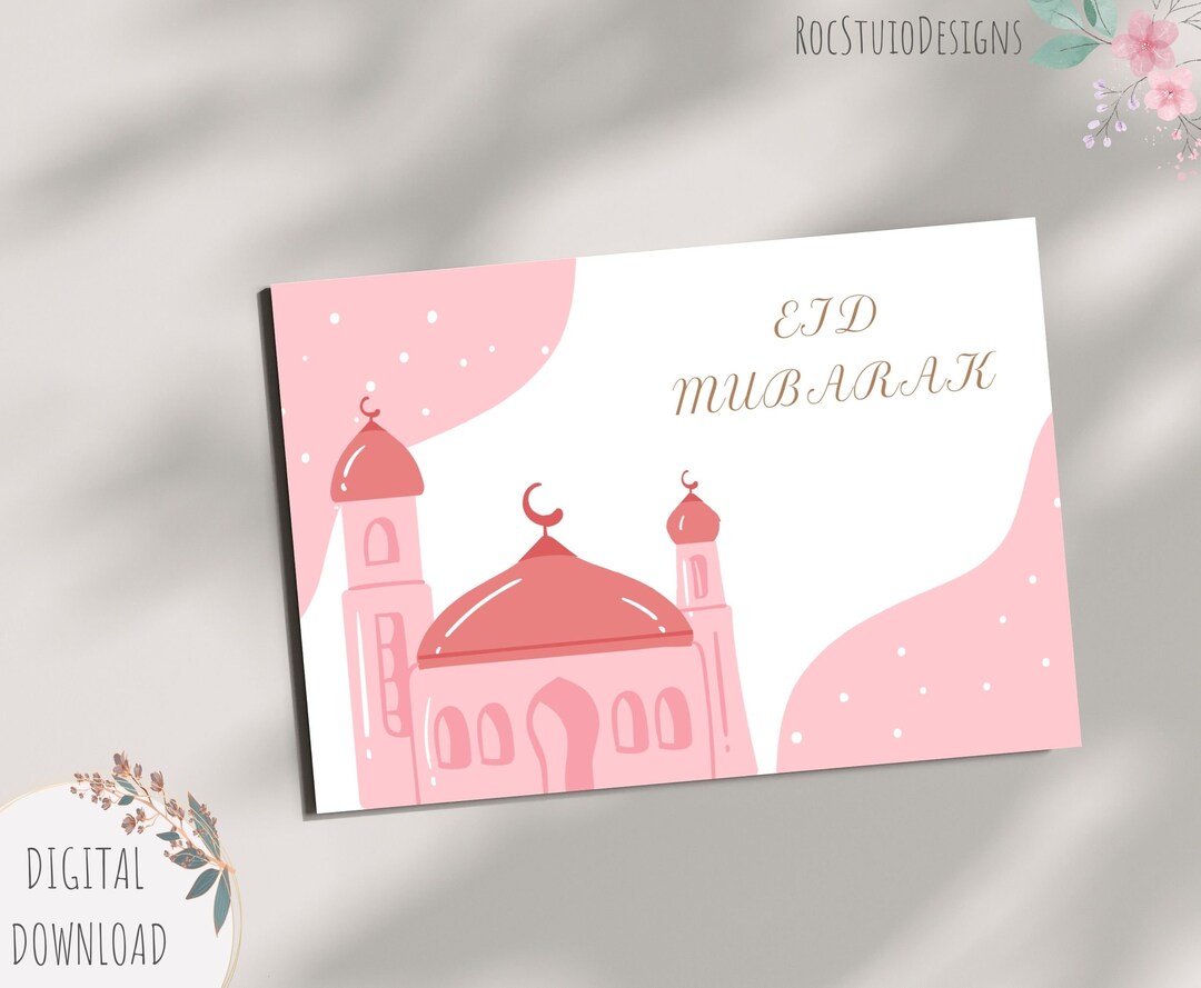 Ramadan Mubarak Card: Pink Mosque Design, Printable Eid Card (PDF & JPG ...