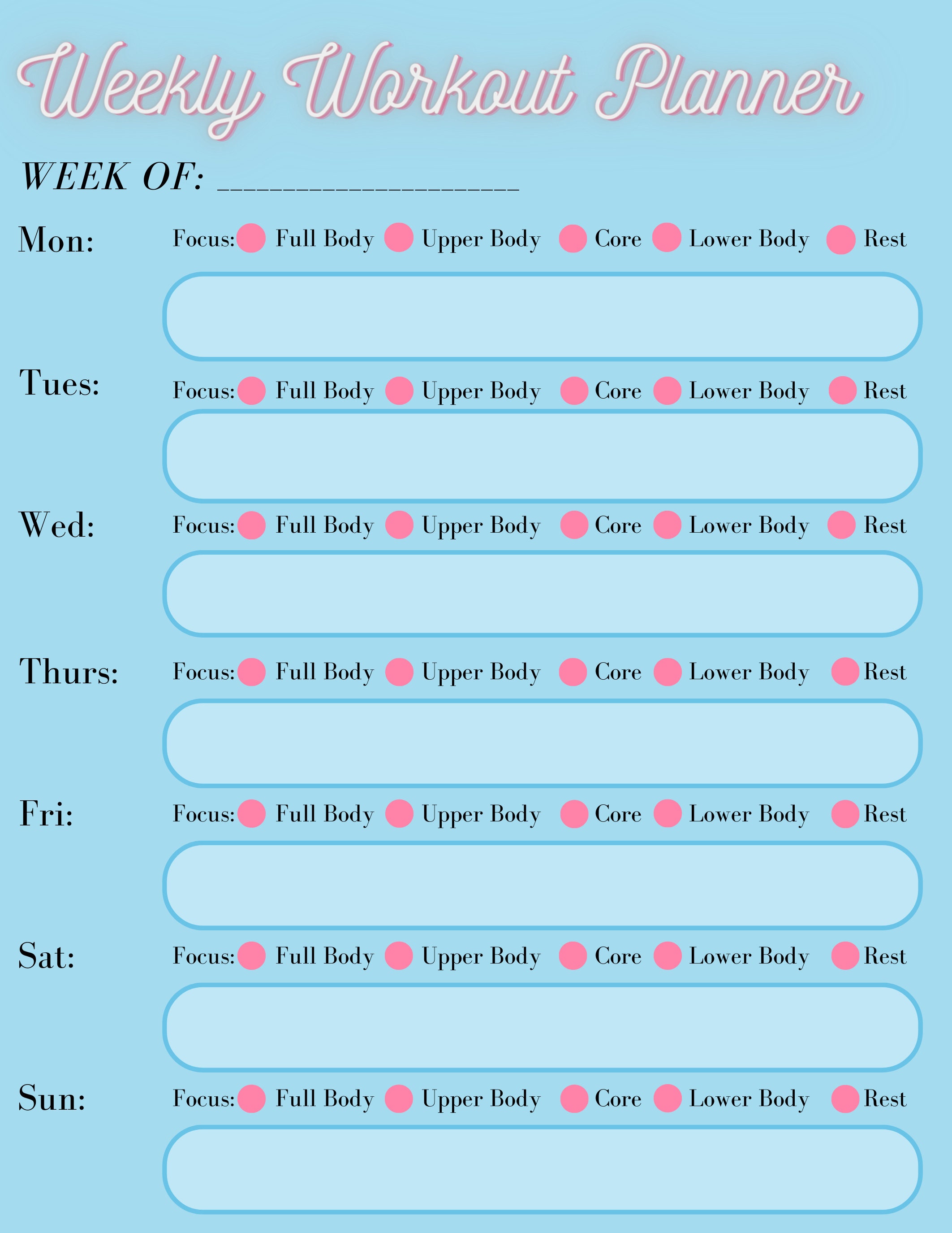 Fitfizz: the Cute Gym Workout Weekly Planner - Etsy