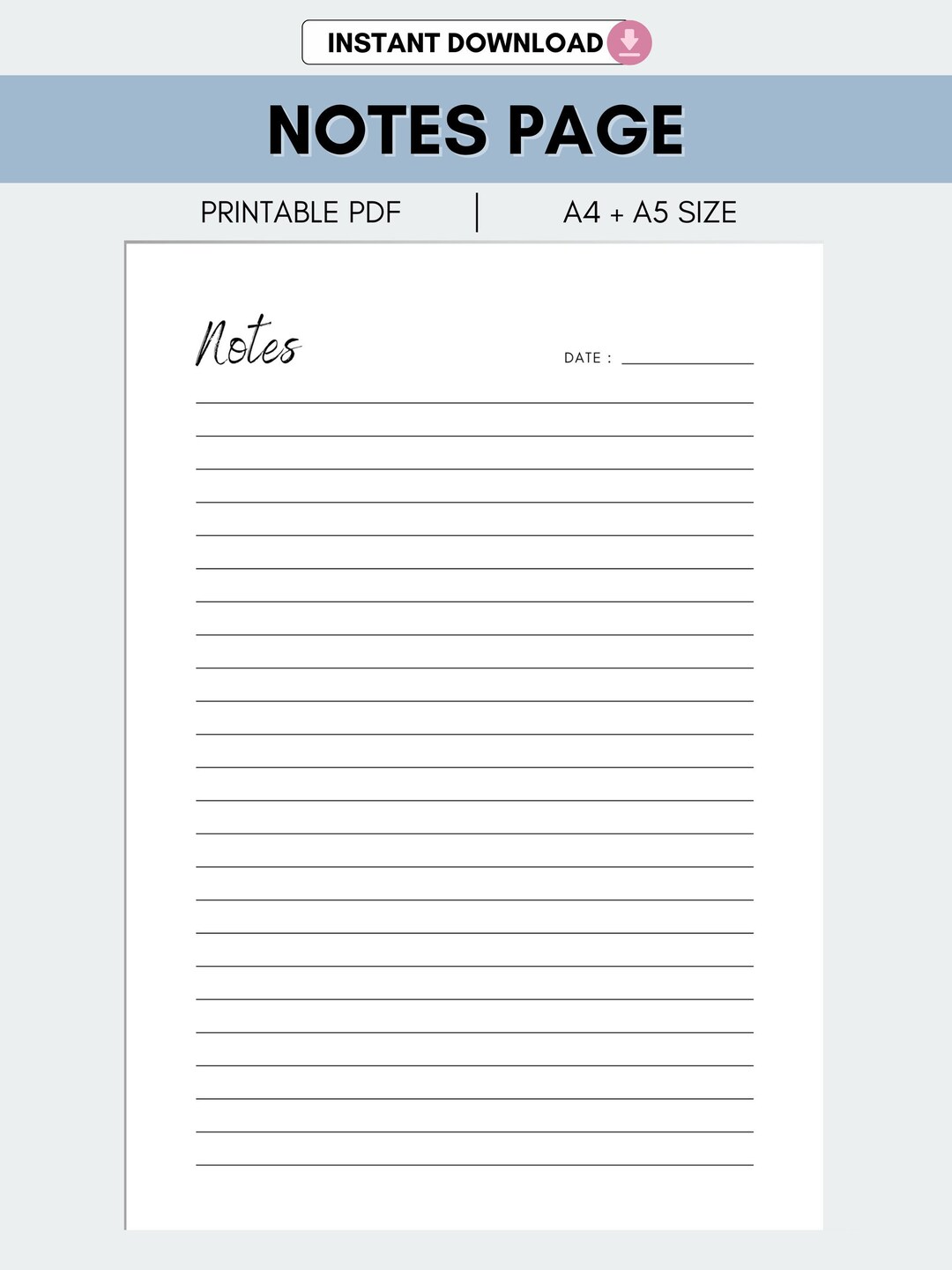 Page De Notes Modèle De Notes Prise De Notes Planificateur - Etsy