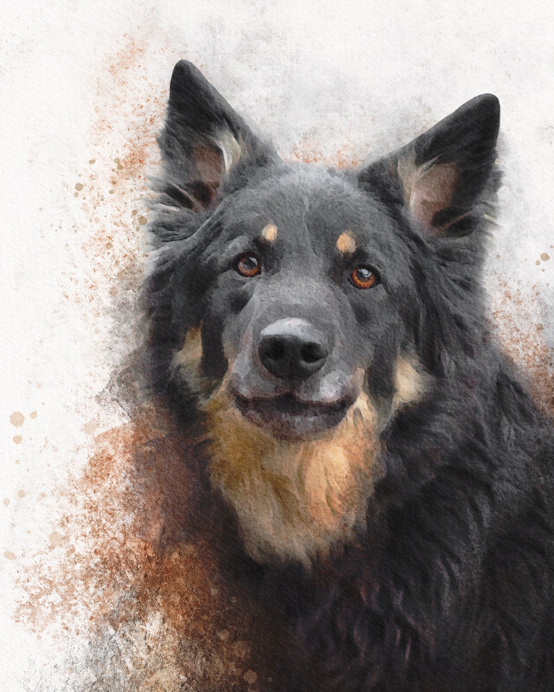 Watercolor Realistic Dog Portrait. Black Dog Poster. Printable Dog ...