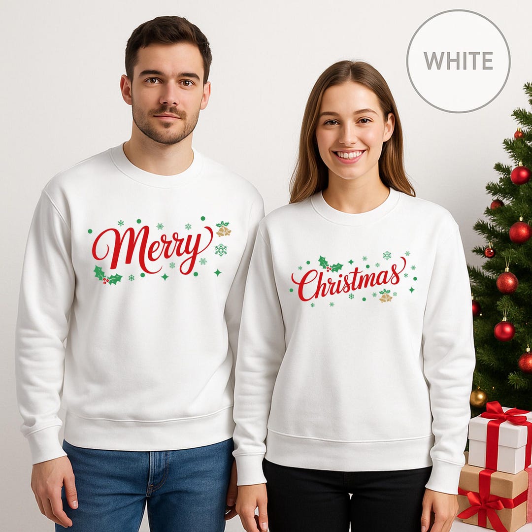 Merry Christmas Matching Couple Holiday Sweatshirt Set - Etsy