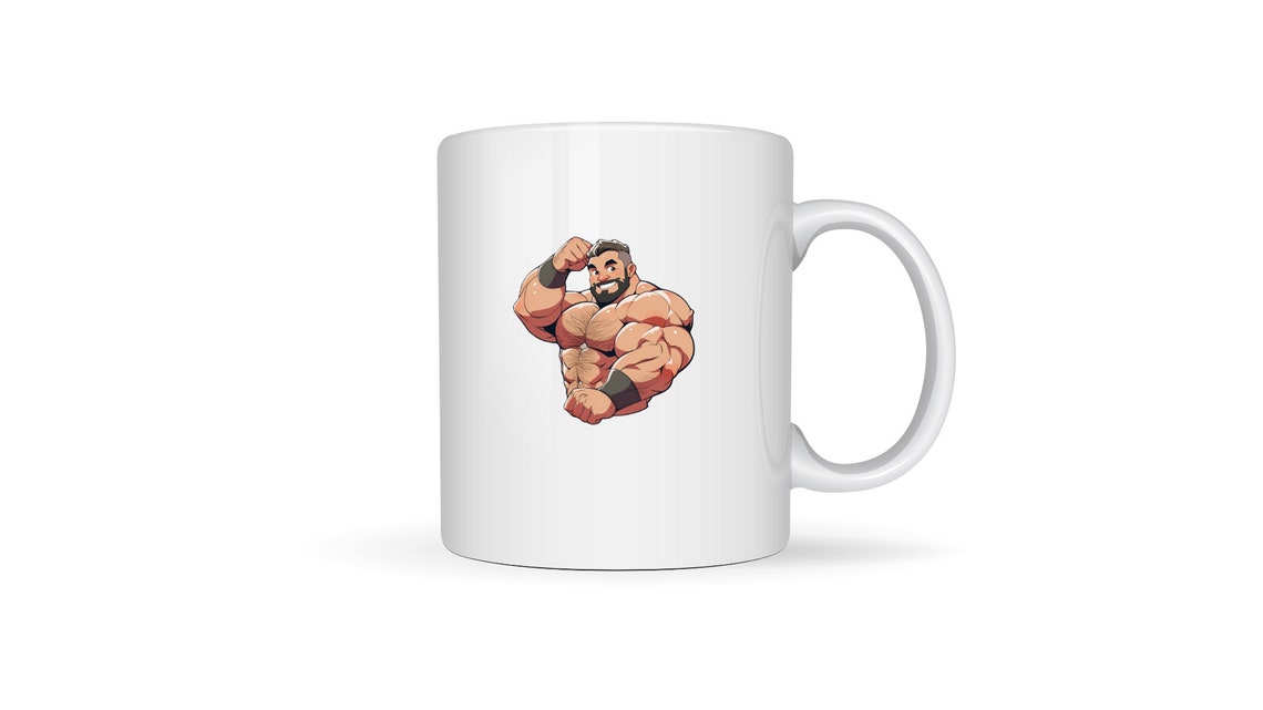 Muscle Man Flexing Mug | Cartoon | Gift - Etsy