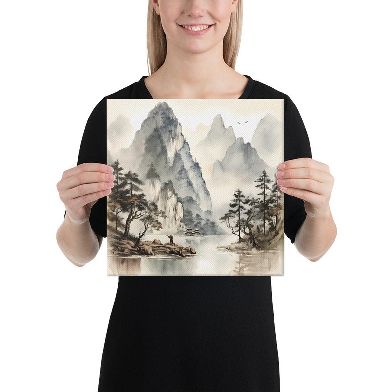 Water Ink Style Mountain Scenery | Canvas Wall Art - Etsy