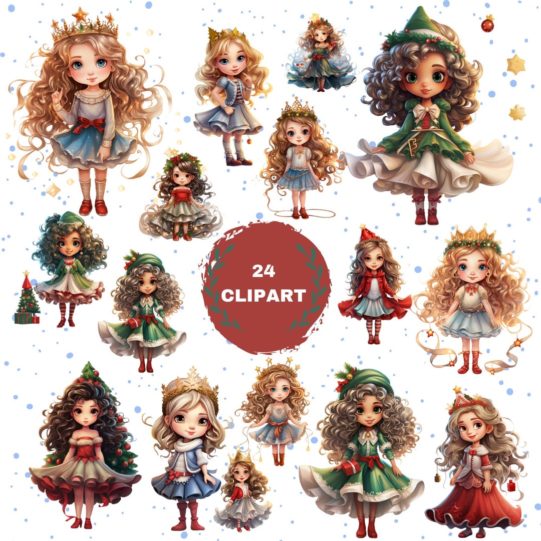 Christmas Princess Clipart Princesses Cute Clipart Decor - Etsy