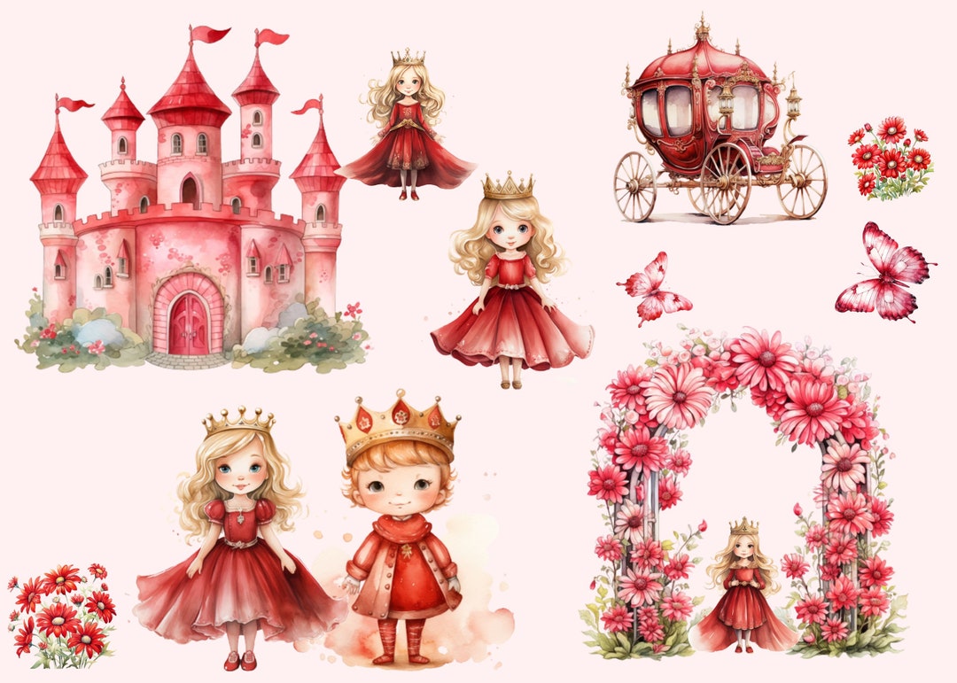 Red Princess Clipart Watercolor Cute Princess and Knight - Etsy